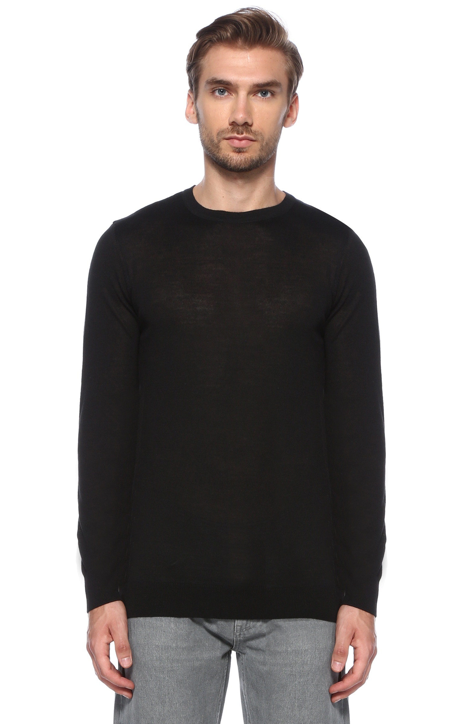 Siyah Bisiklet Yaka Yün Kazak