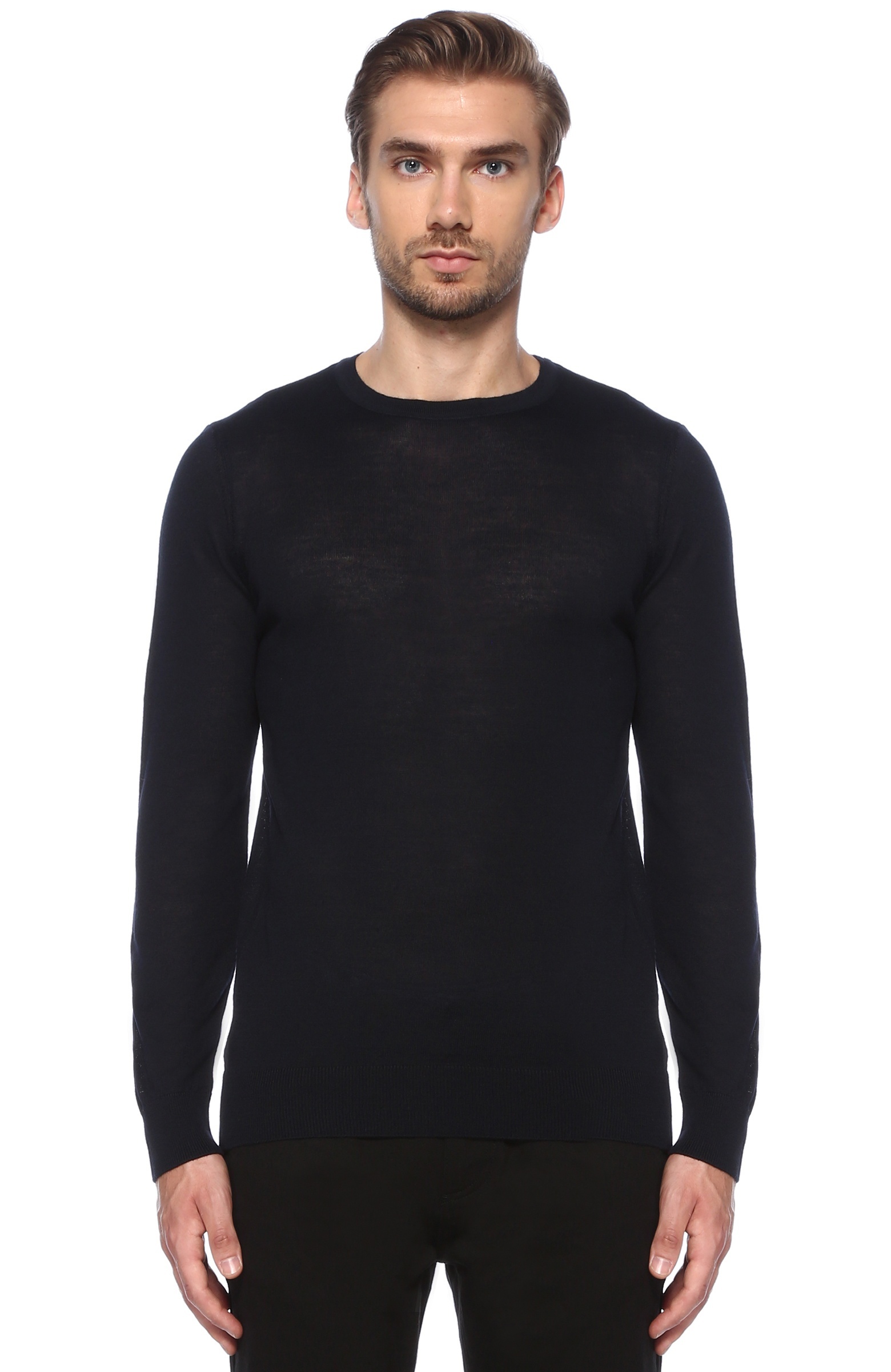 Lacivert Bisiklet Yaka Yün Kazak