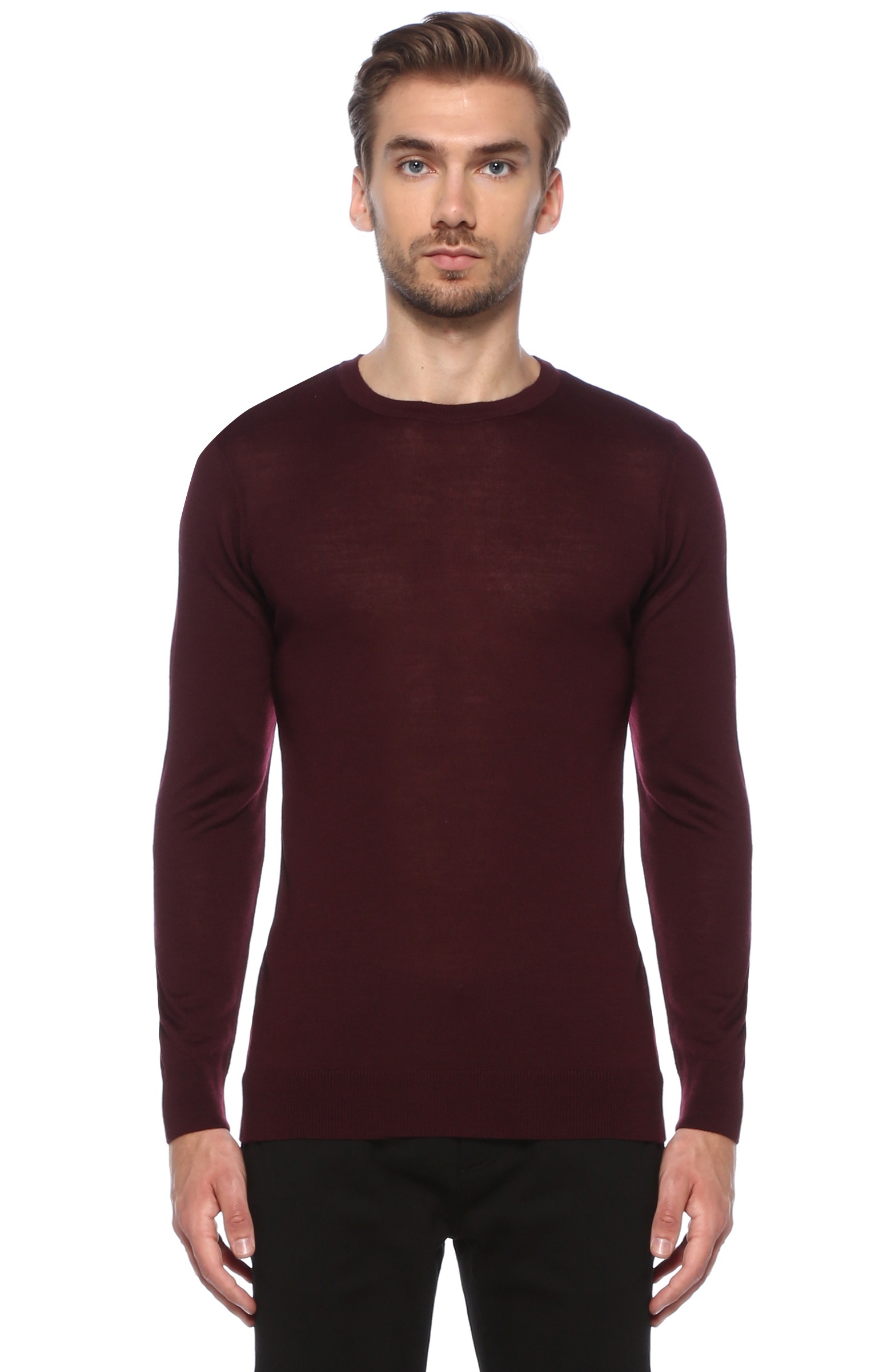 Bordo Bisiklet Yaka Yün Kazak