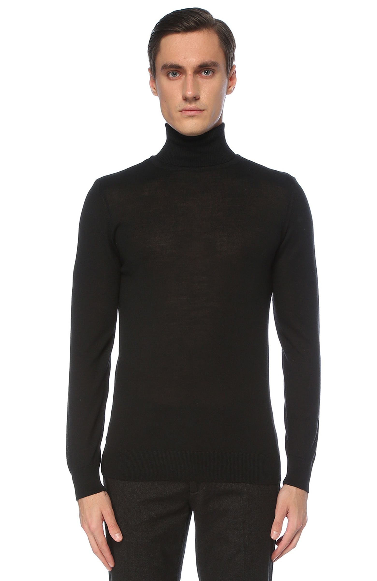 Siyah Balıkçı Yaka Yün Kazak