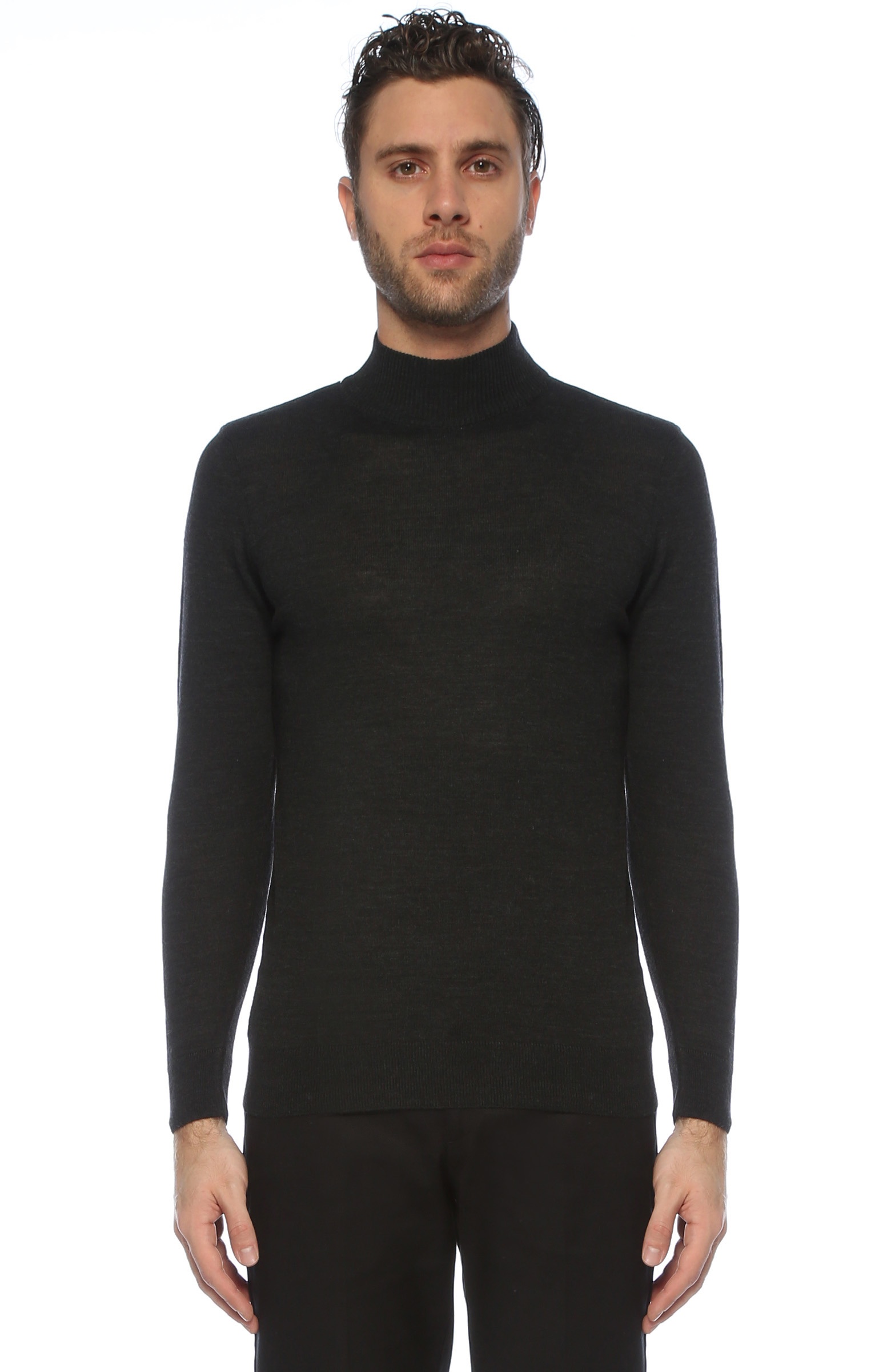 Antrasit Balıkçı Yaka Yün Kazak