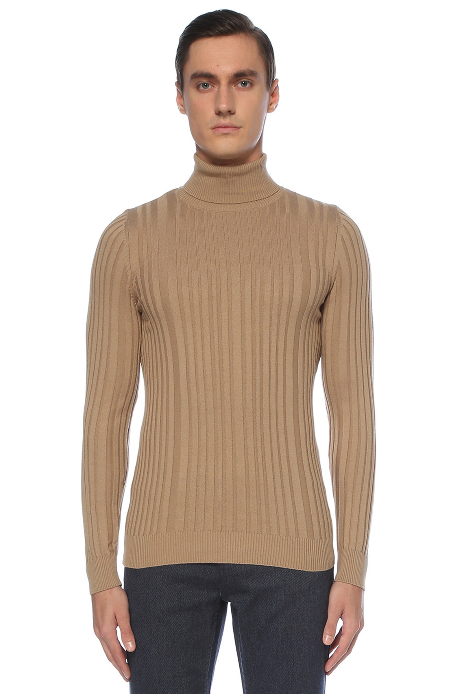 Camel Balıkçı Yaka Ribli Kazak Camel Balıkçı Yaka Ribli Kazak