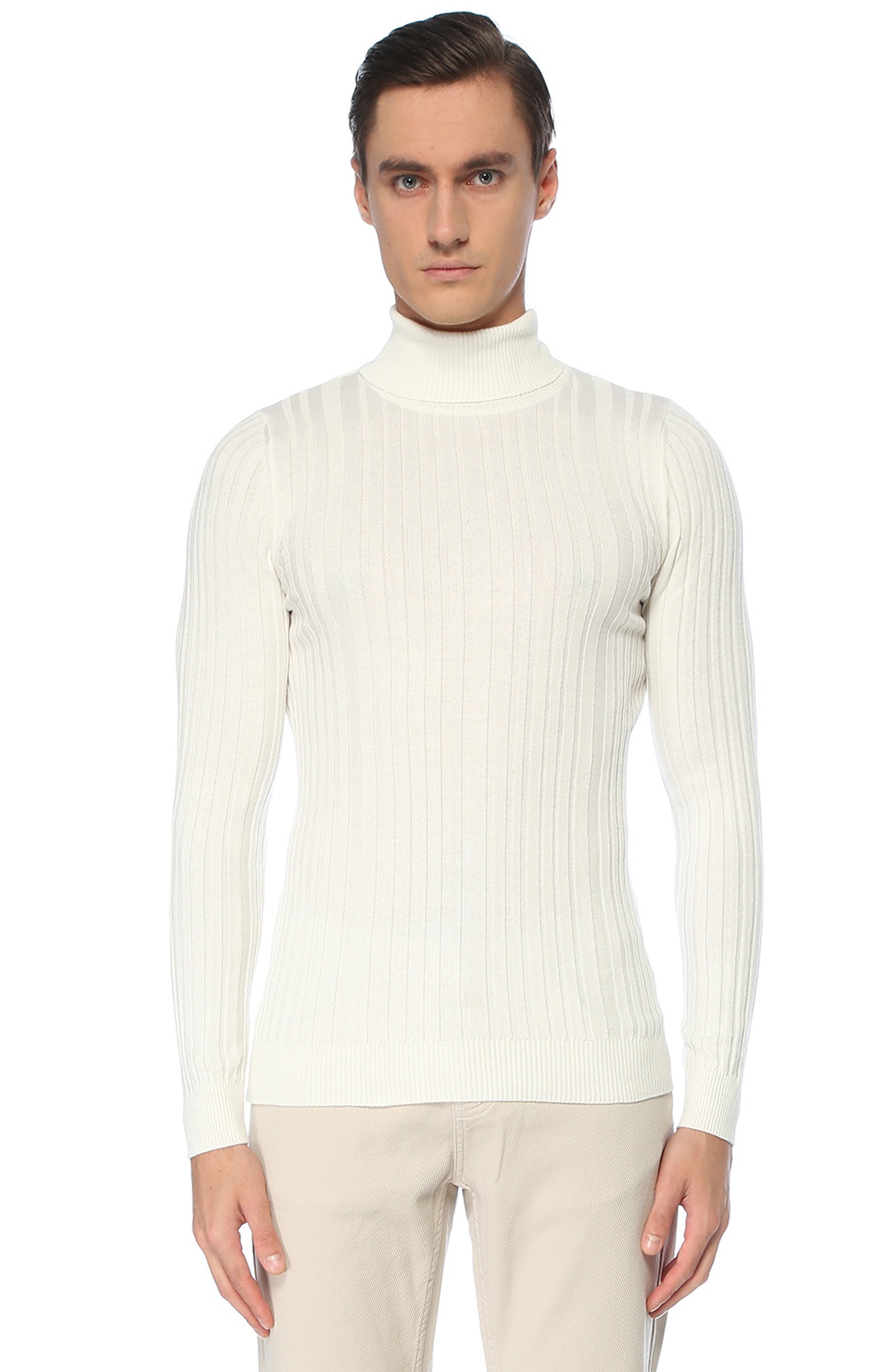 Ekru Balıkçı Yaka Ribli Kazak Ekru Balıkçı Yaka Ribli Kazak