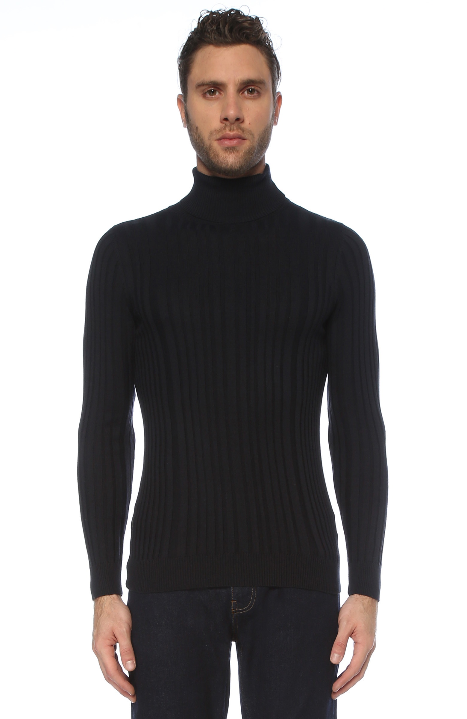 Lacivert Balıkçı Yaka Ribli Kazak Lacivert Balıkçı Yaka Ribli Kazak