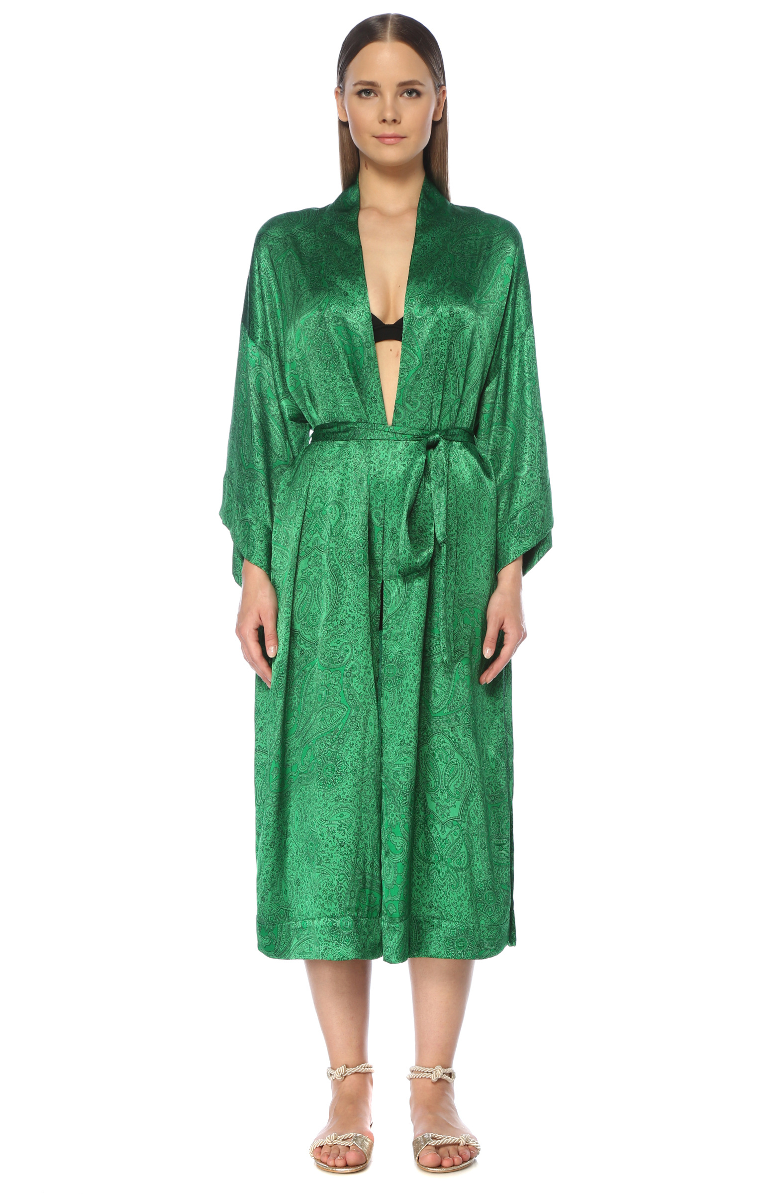 Yeşil Şal Desenli Midi Kaftan