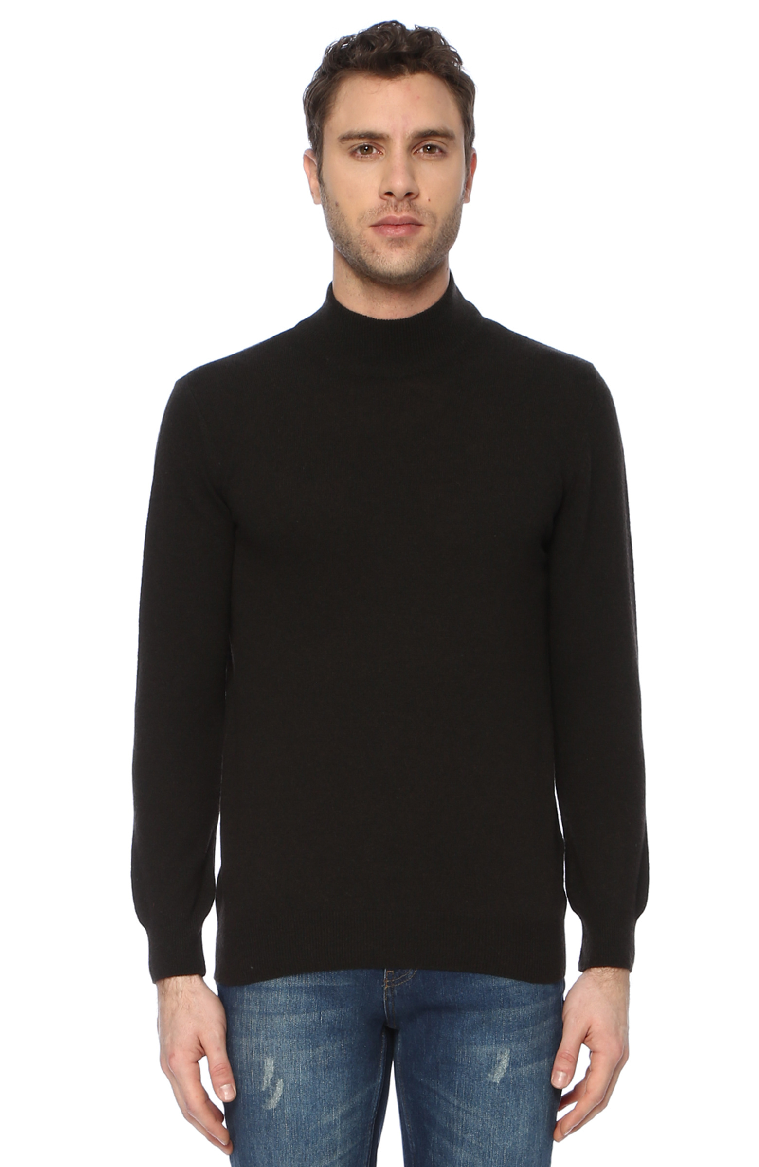 Yarım Balıkçı Yaka Koyu Kahverengi Kazak