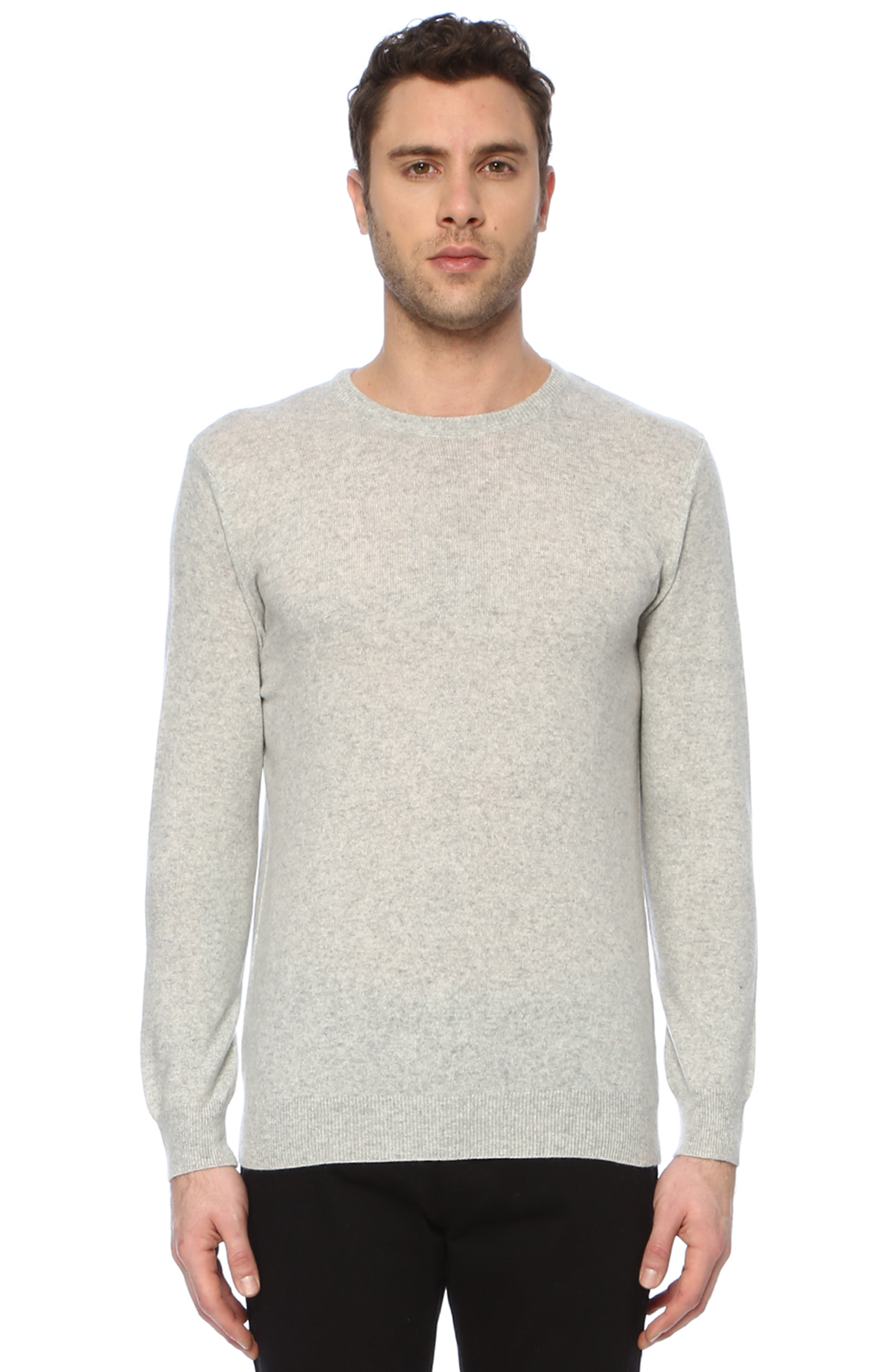 Bisiklet Yaka Açık Gri Kazak