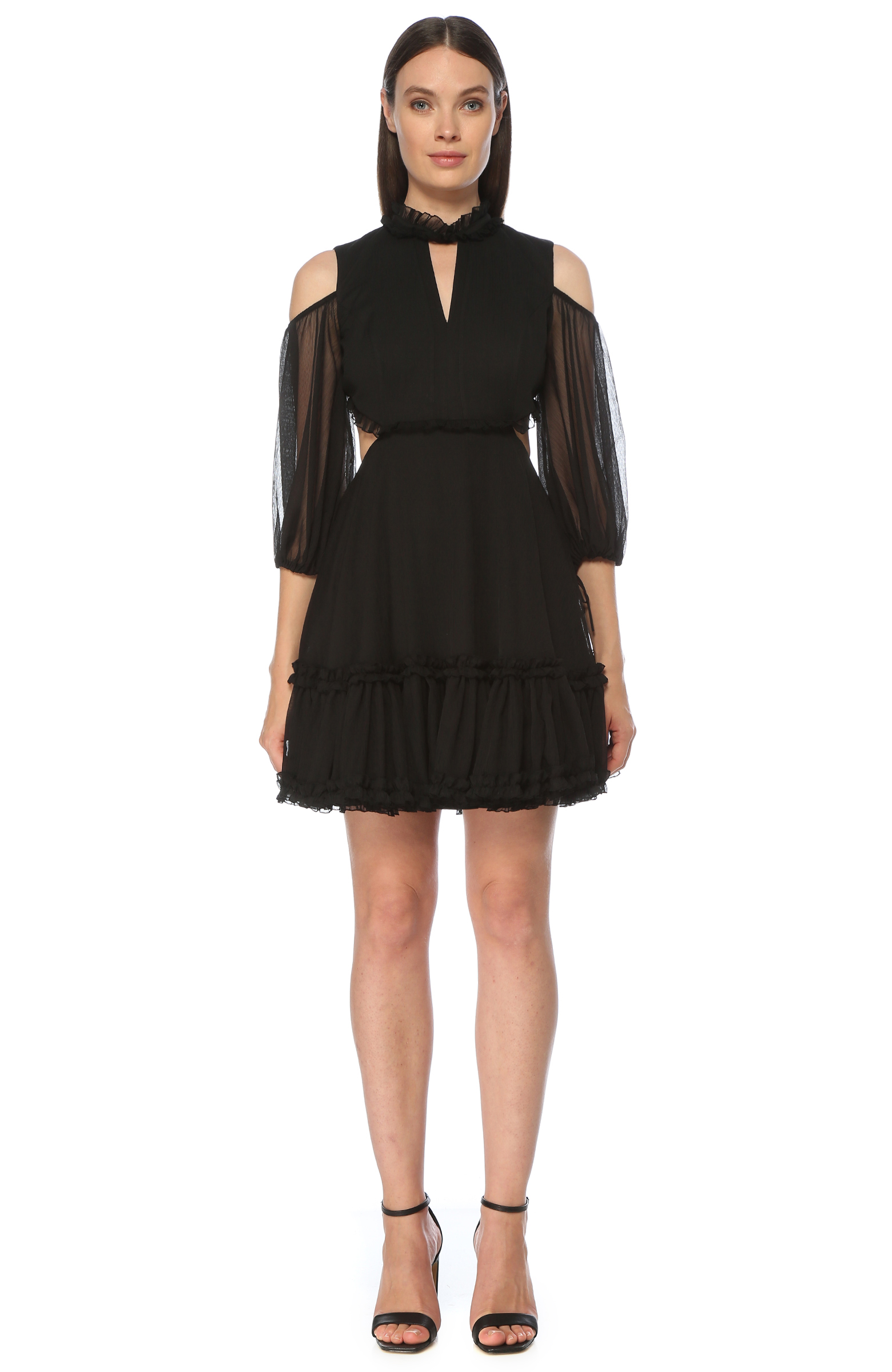 Siyah Yaka Detaylı Mini Elbise