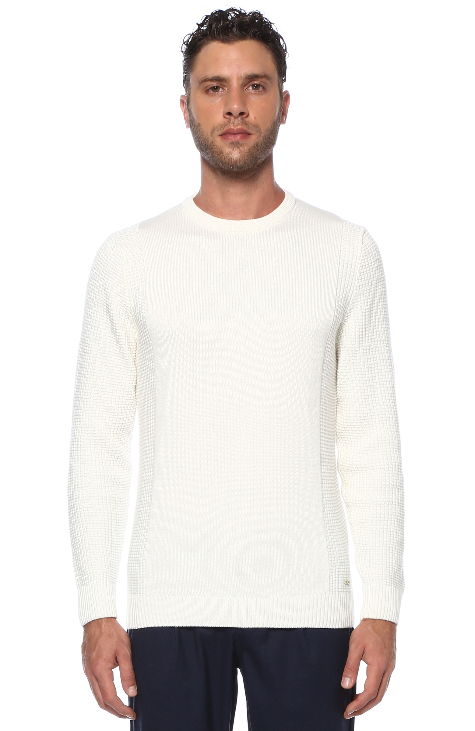 Ekru Bisiklet Yaka Kazak