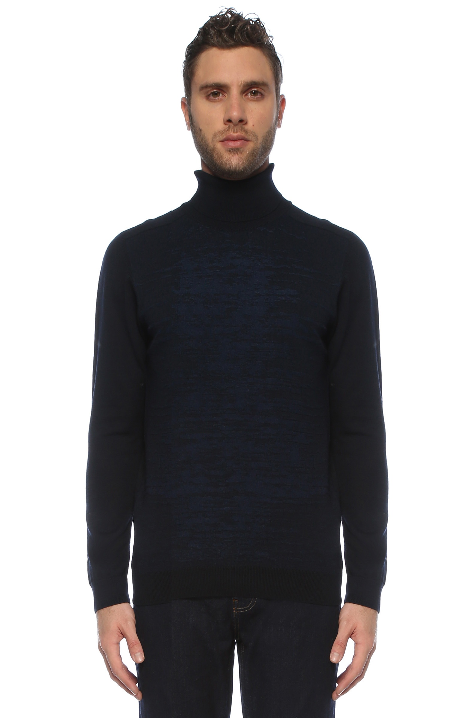 Lacivert Balıkçı Yaka Desenli Kazak Lacivert Balıkçı Yaka Desenli Kazak