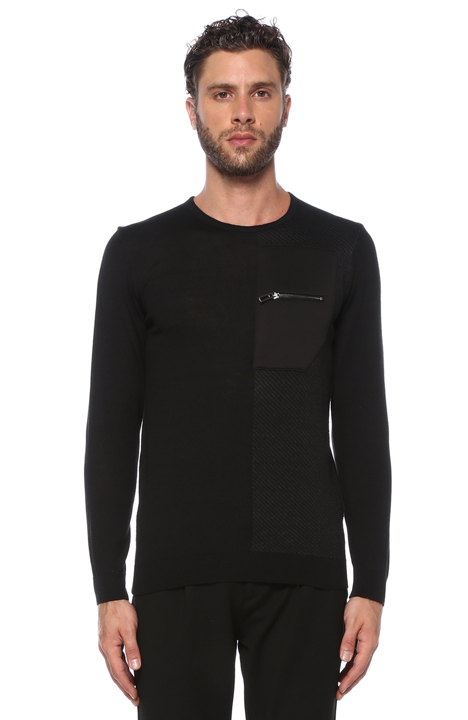 Antrasit Doku Detaylı Cepli Yün Kazak Antrasit Doku Detaylı Cepli Yün Kazak