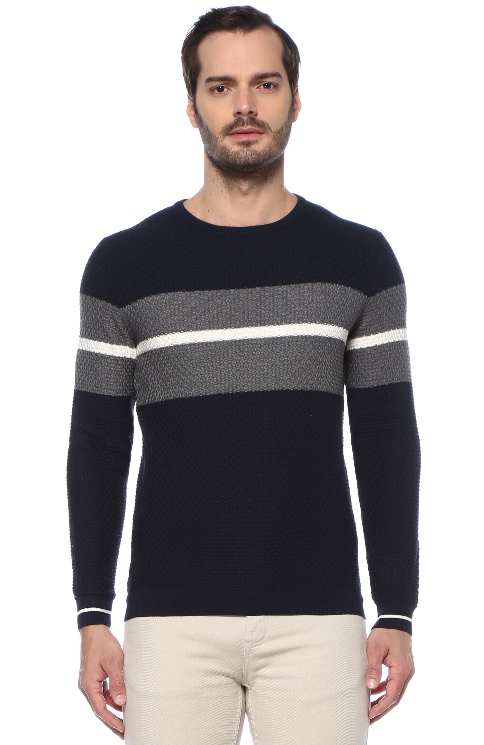 Lacivert Çizgi Detaylı Kazak