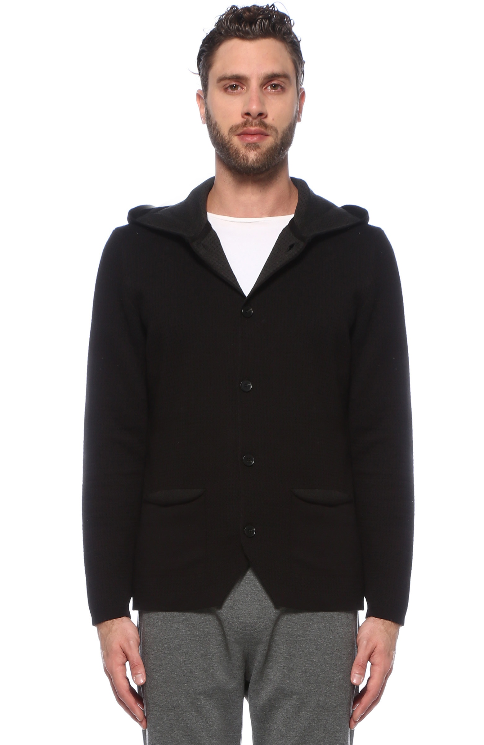 Slim Fit Siyah Kapüşonlu Hırka Slim Fit Siyah Kapüşonlu Hırka