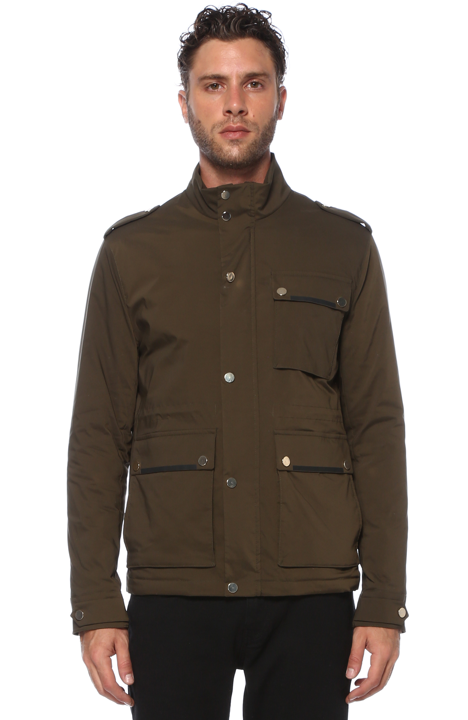 Haki Dik Yaka Beli Büzgülü Ceket