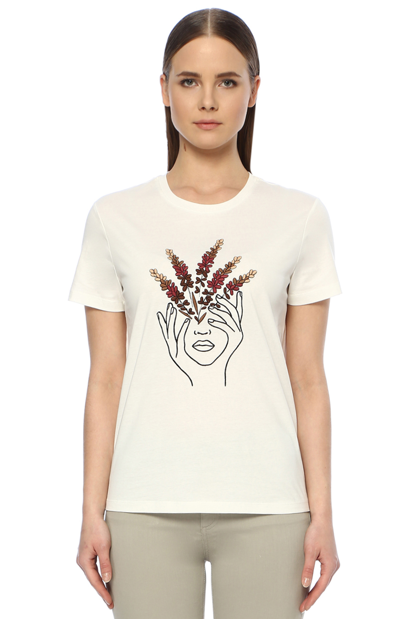 Beyaz Nakışlı t-shirt