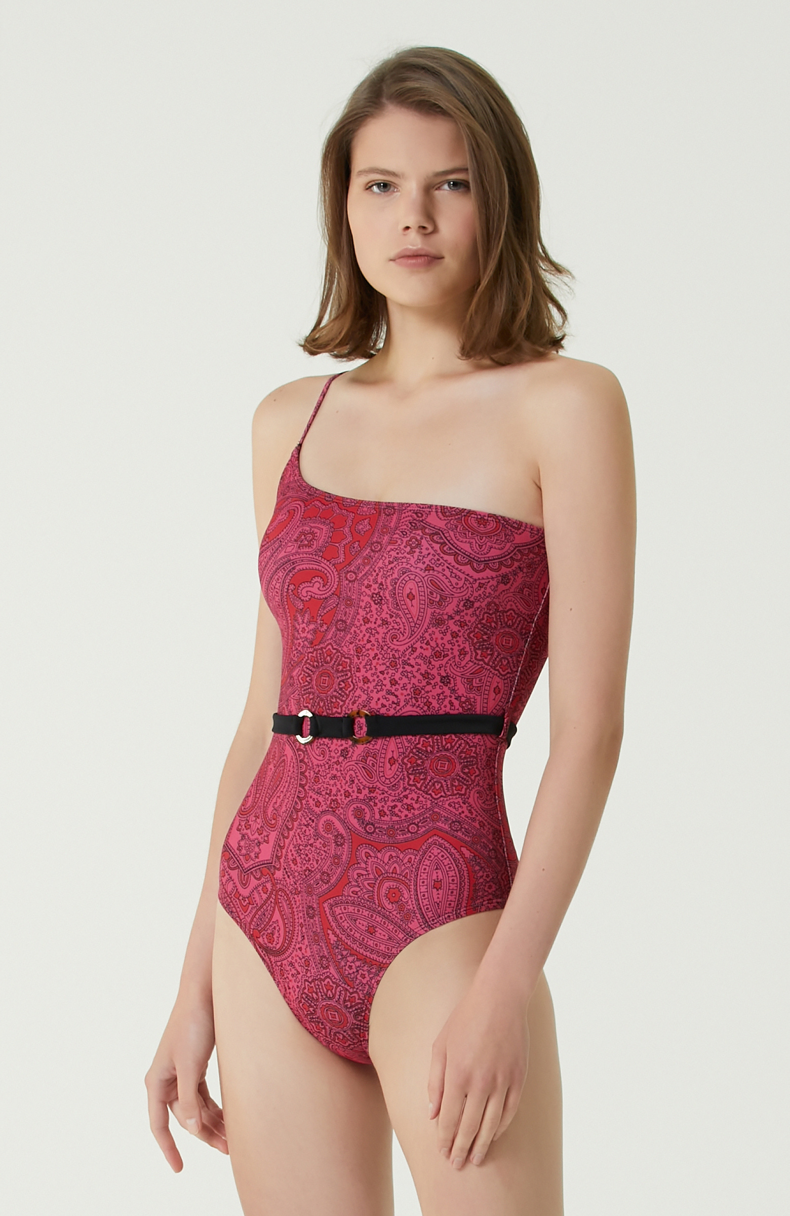 Anais & Margaux - Giselle Tek Omuz Kemer Detaylı Şal Desen Mayo Anais & Margaux - Giselle Tek Omuz Kemer Detaylı Şal Desen Mayo