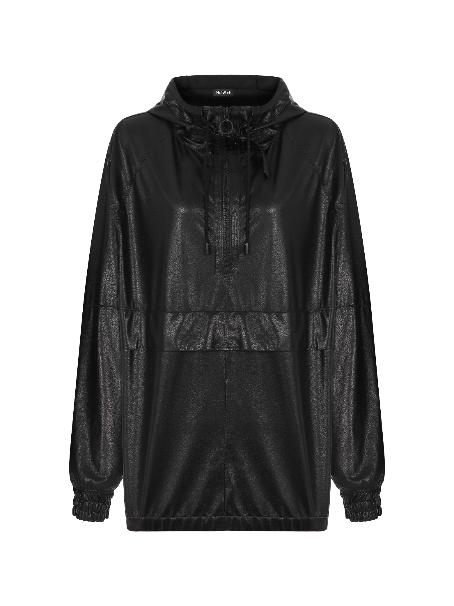 Siyah Kapüşonlu Yaka Deri Sweatshirt Siyah Kapüşonlu Yaka Deri Sweatshirt