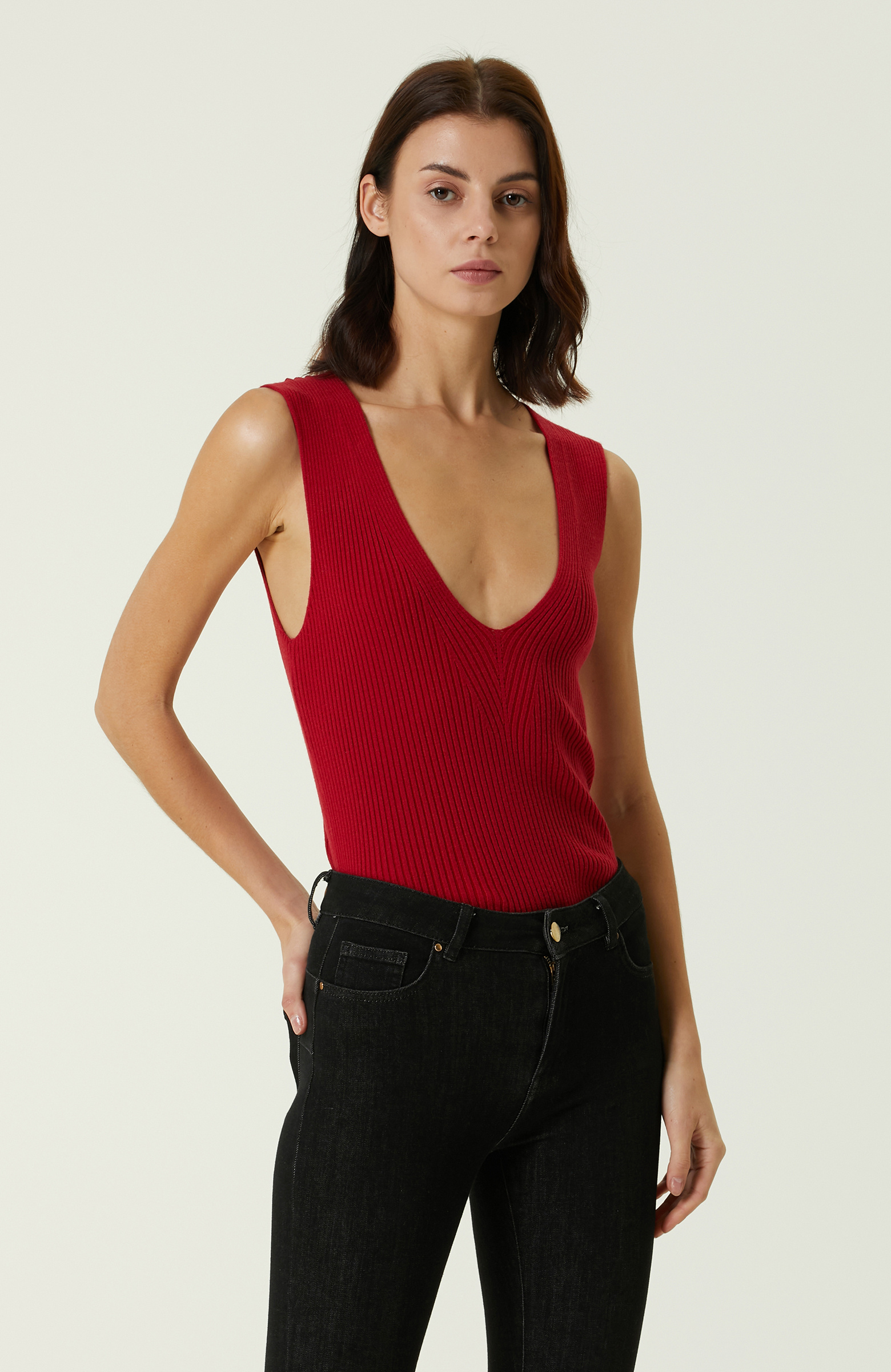 Slim Fit Kırmızı Kazak