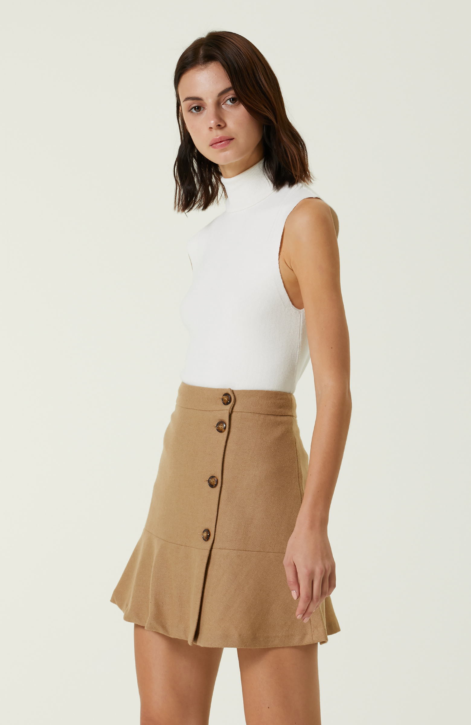 Slim Fit Ekru Kolsuz Kazak