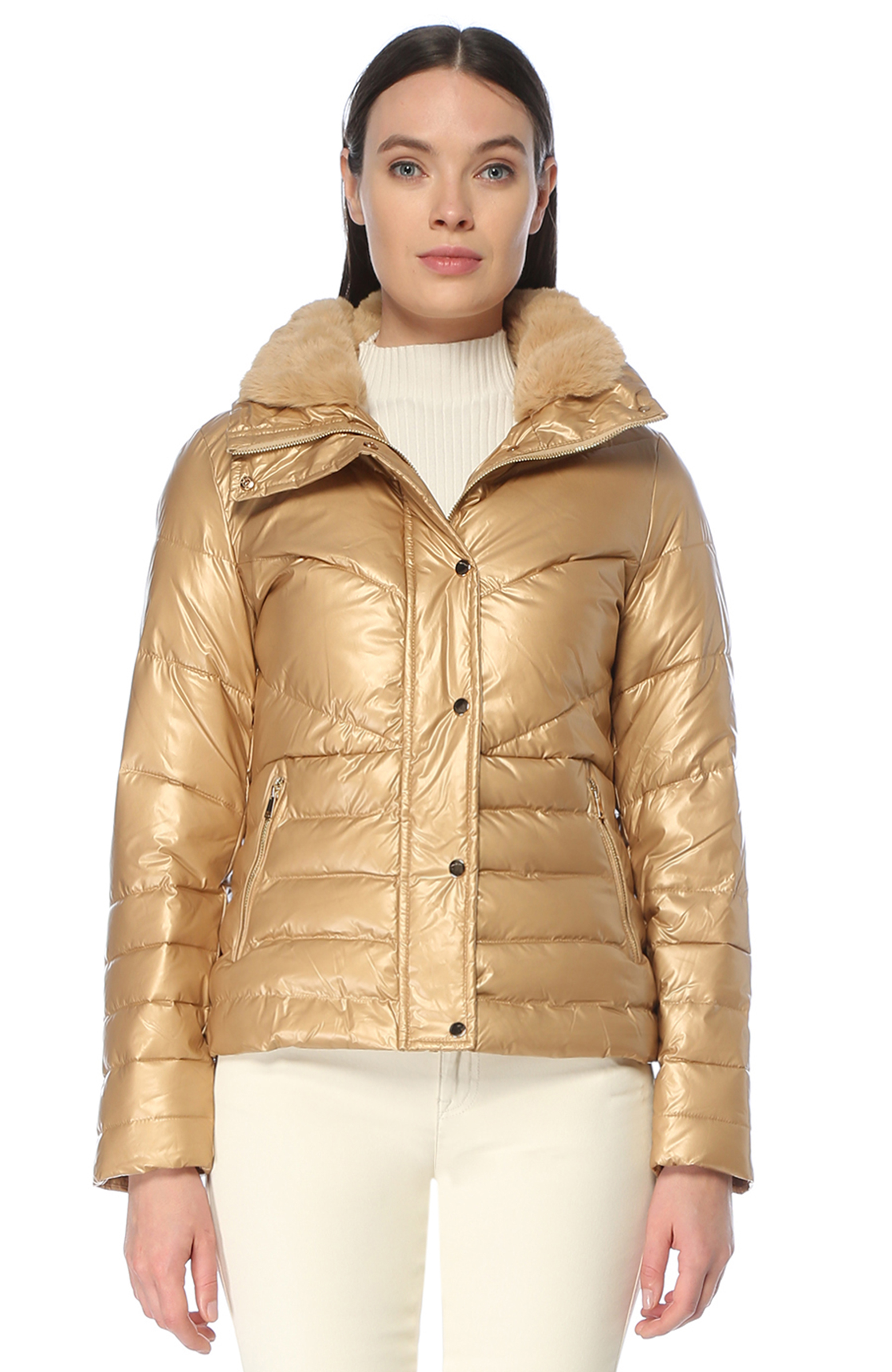 Slim Fit Camel Dik Yaka Puff Mont Slim Fit Camel Dik Yaka Puff Mont