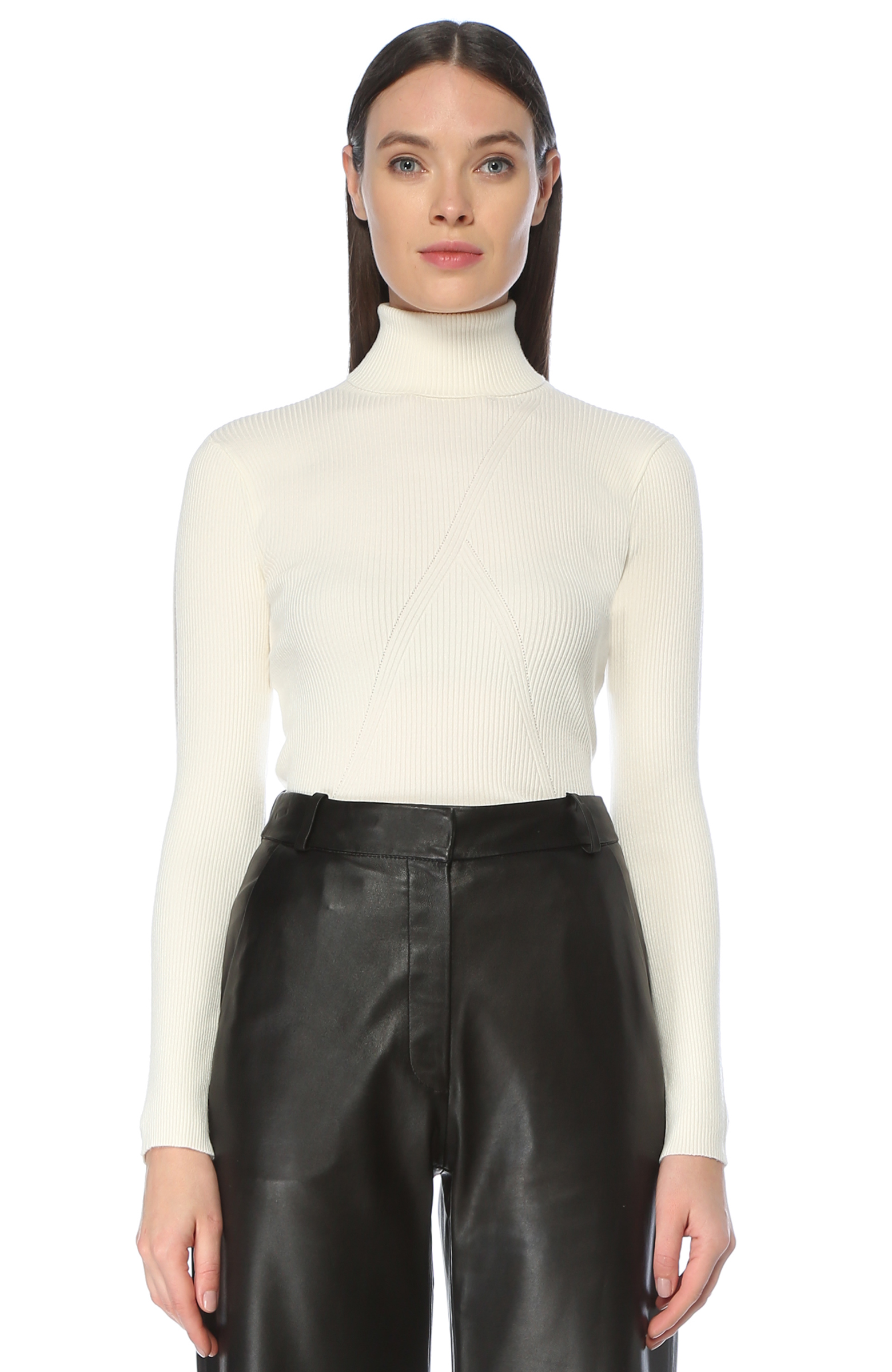 Slim Fit Ekru Balıkçı Yaka Kazak Slim Fit Ekru Balıkçı Yaka Kazak