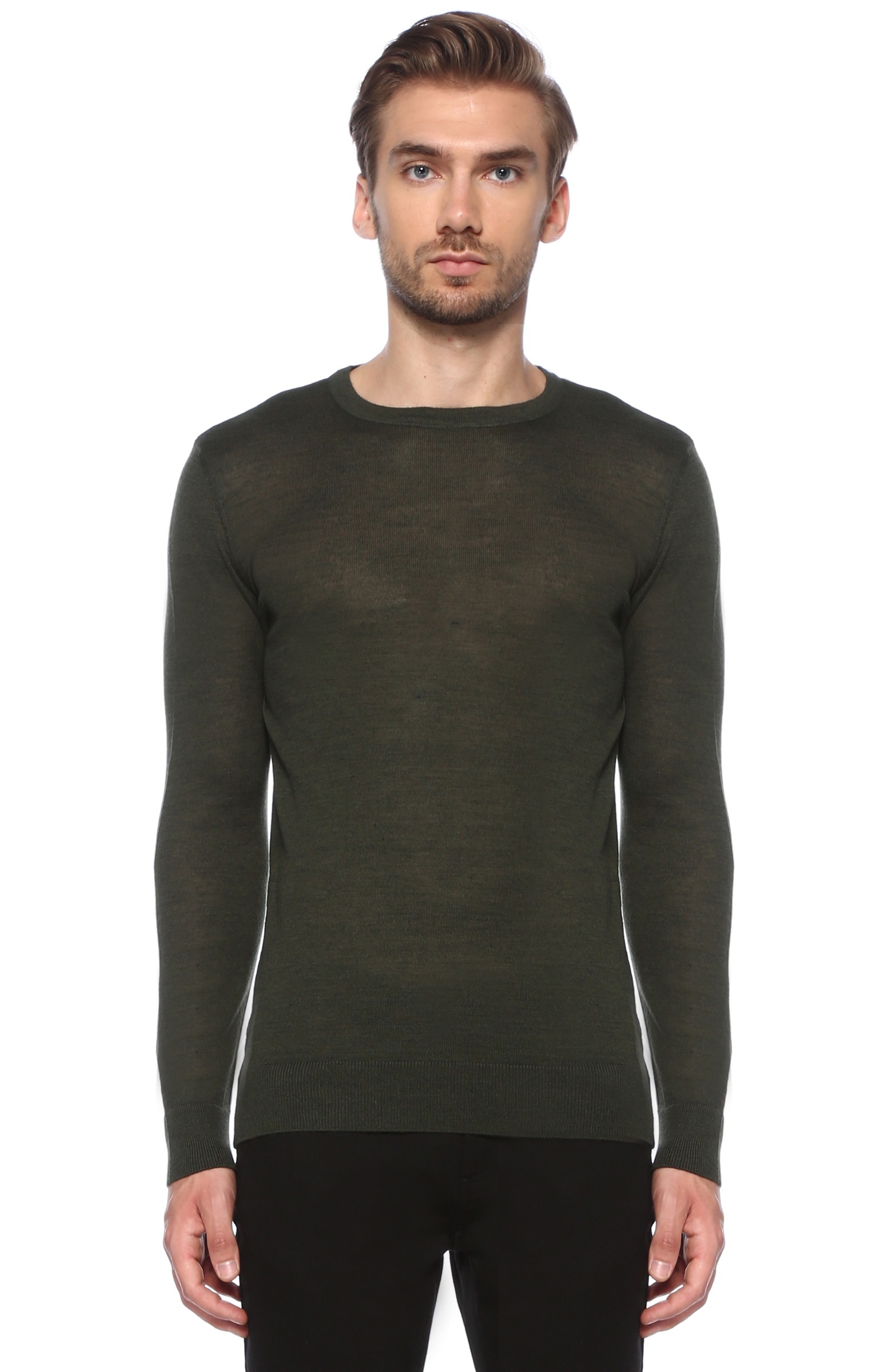 Haki Bisiklet Yaka Yün Kazak