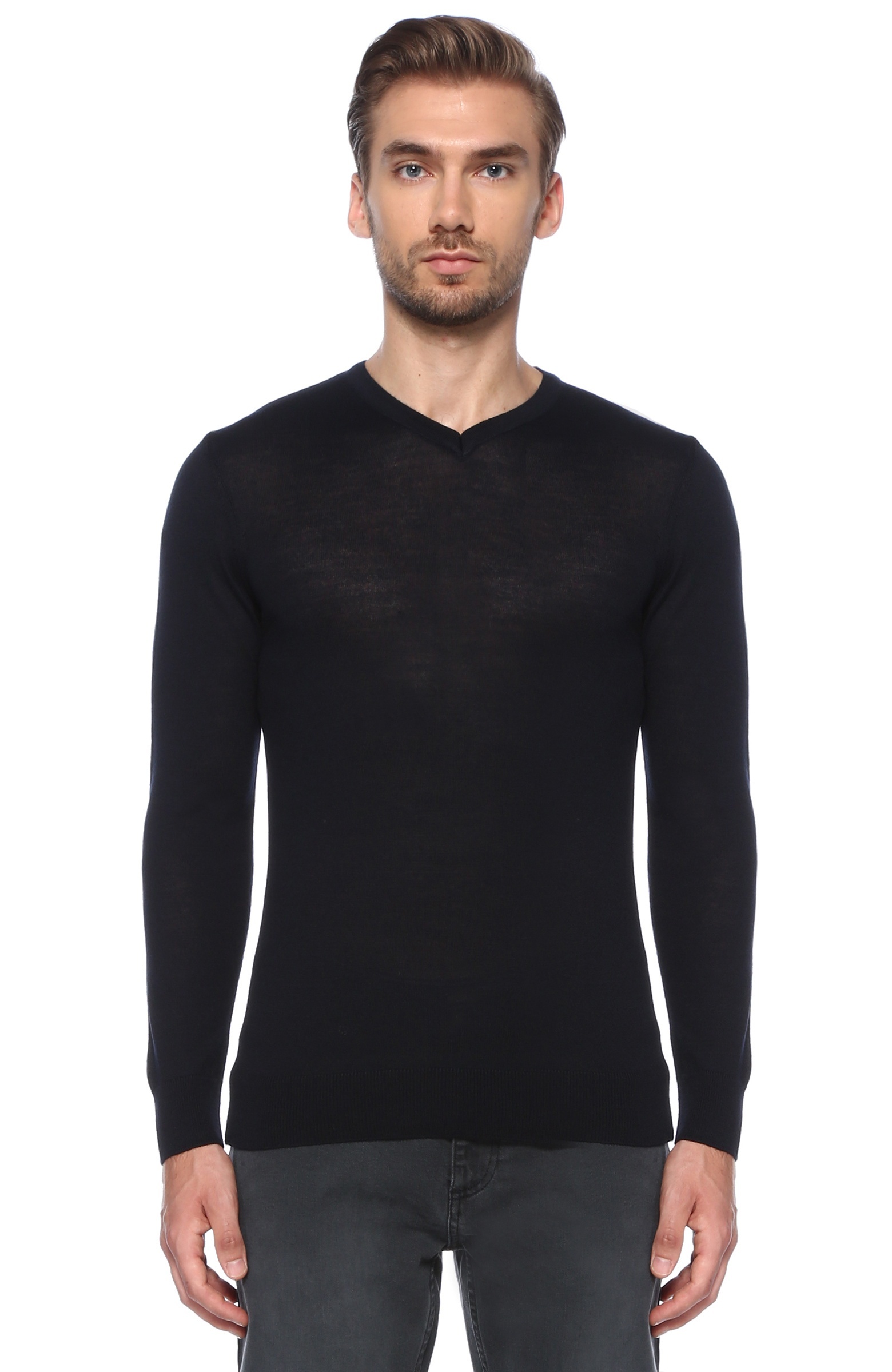 Lacivert V Yaka Yün Kazak