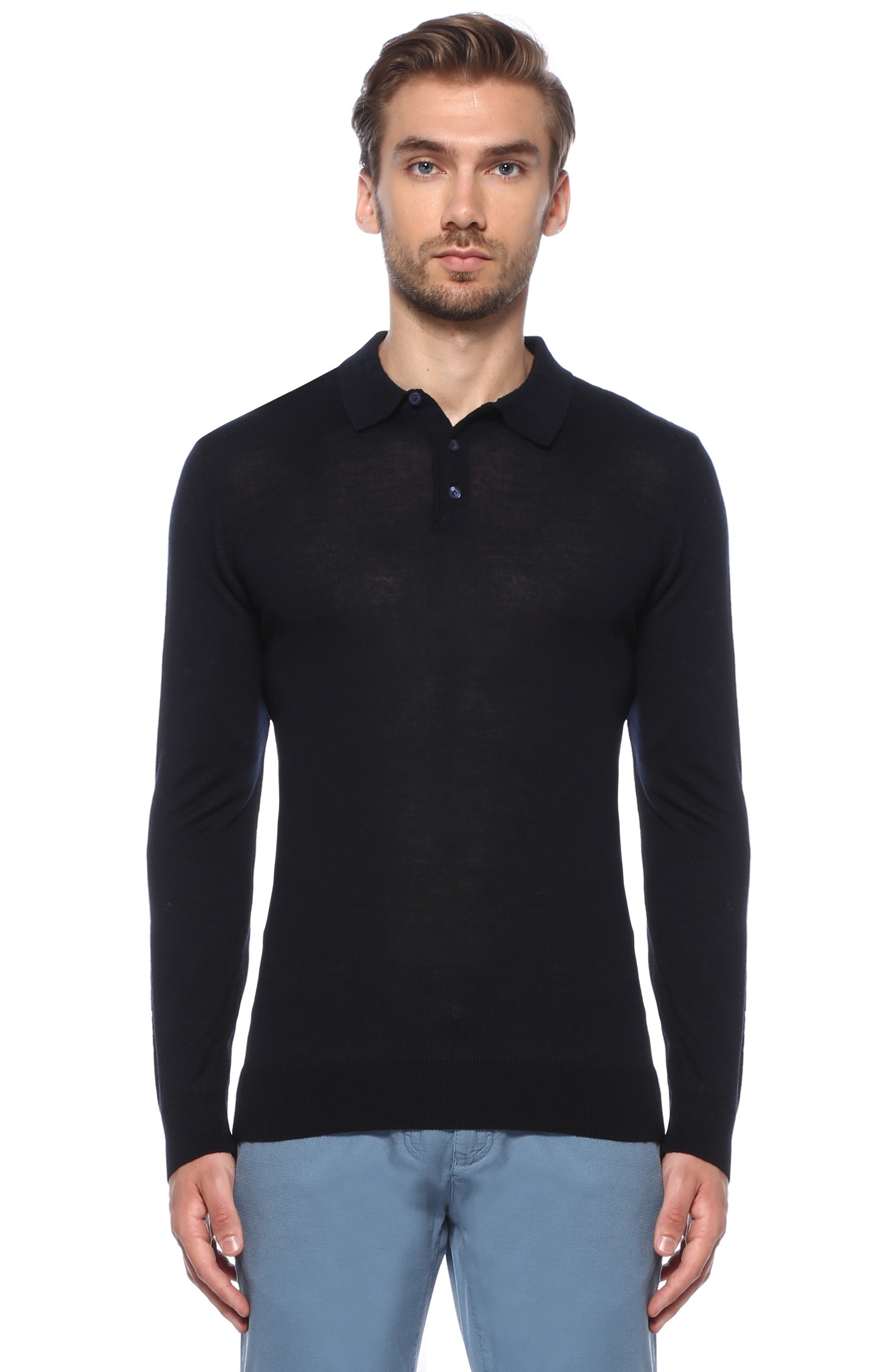 Lacivert Polo Yaka Yün Kazak