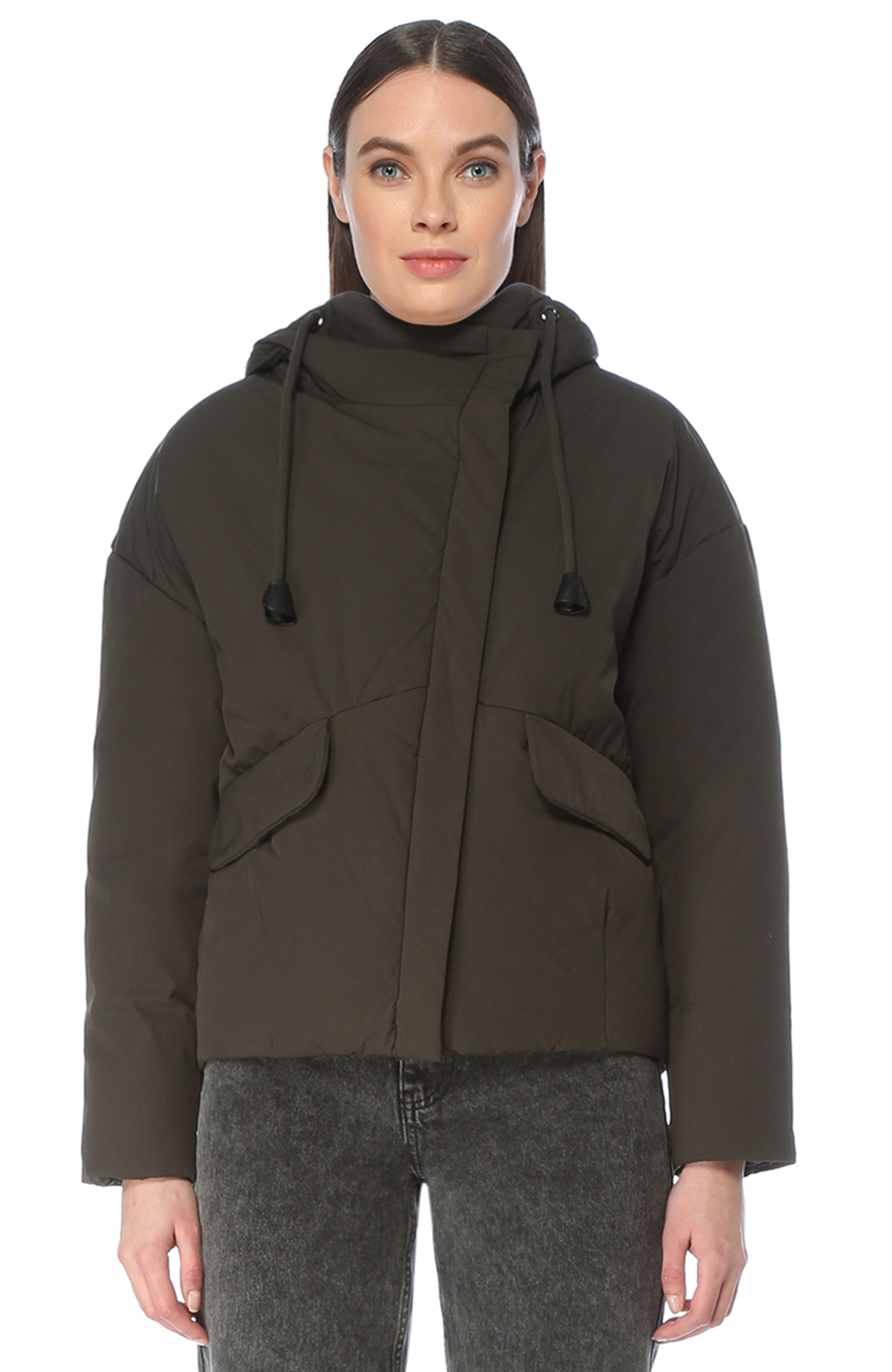 Basic Fit Haki Kapüşonlu Puff Mont Basic Fit Haki Kapüşonlu Puff Mont