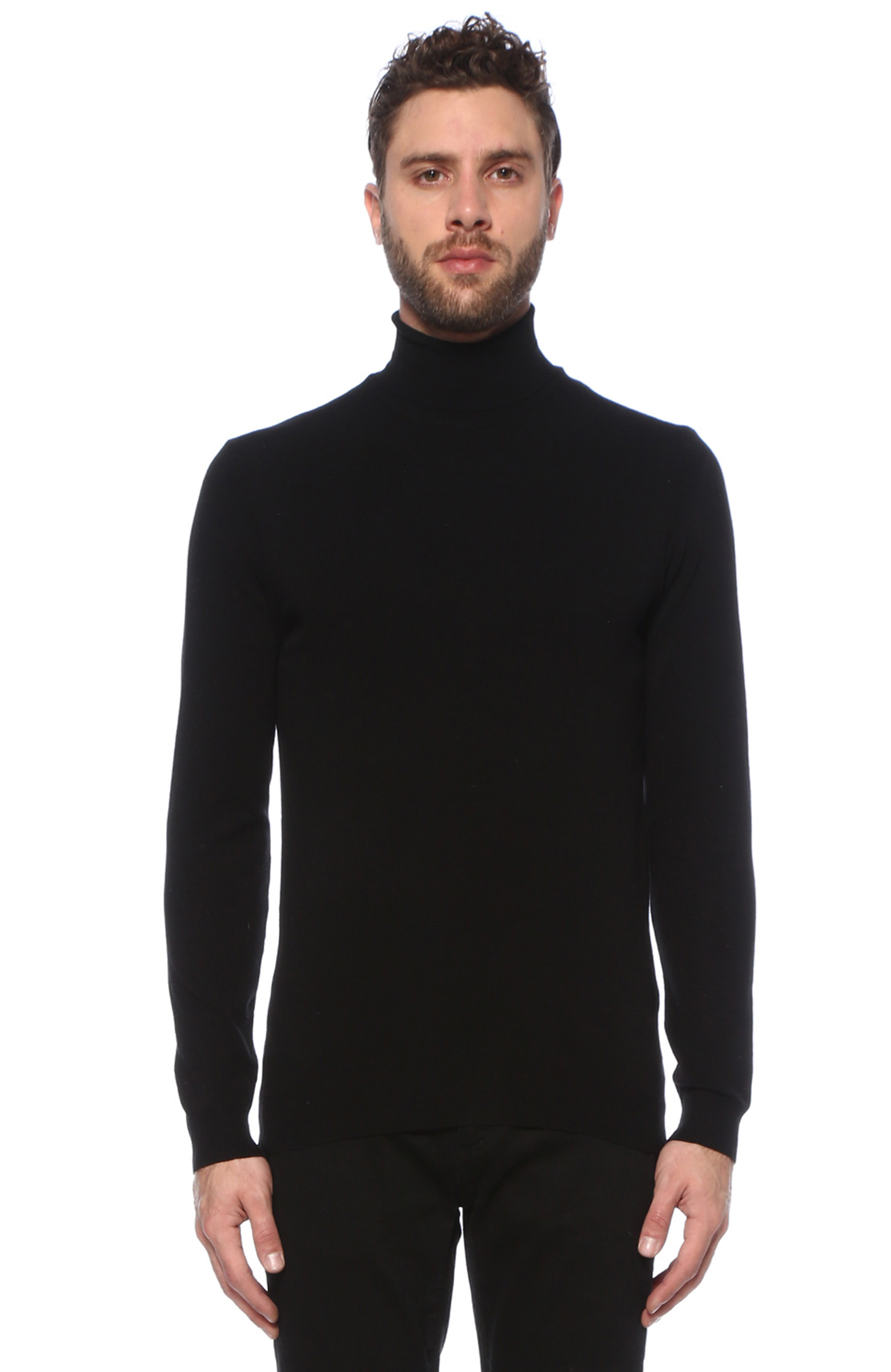 Siyah Balıkçı Yaka Triko Kazak