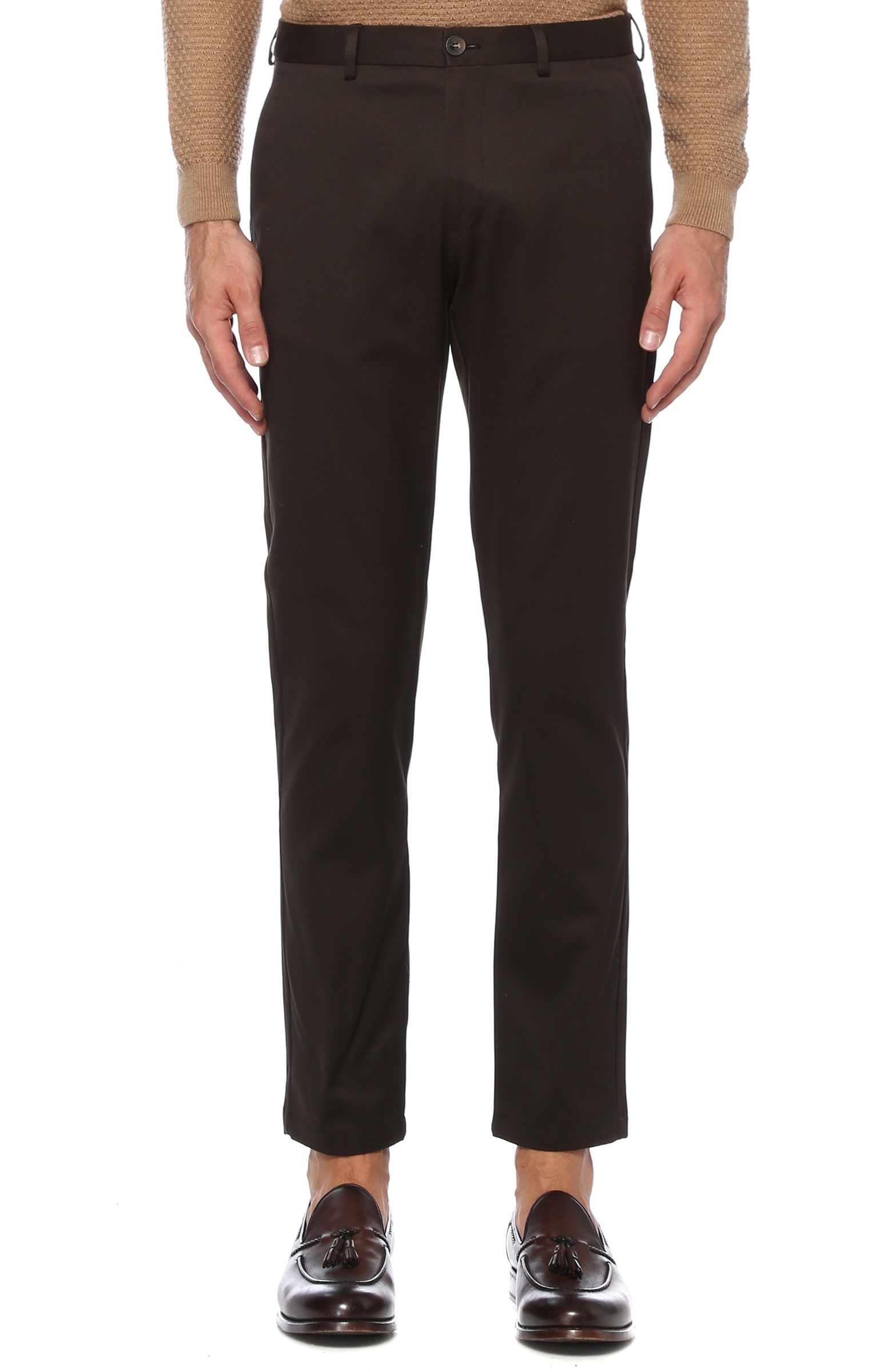 Slim Fit Kahverengi Dokulu Pantolon