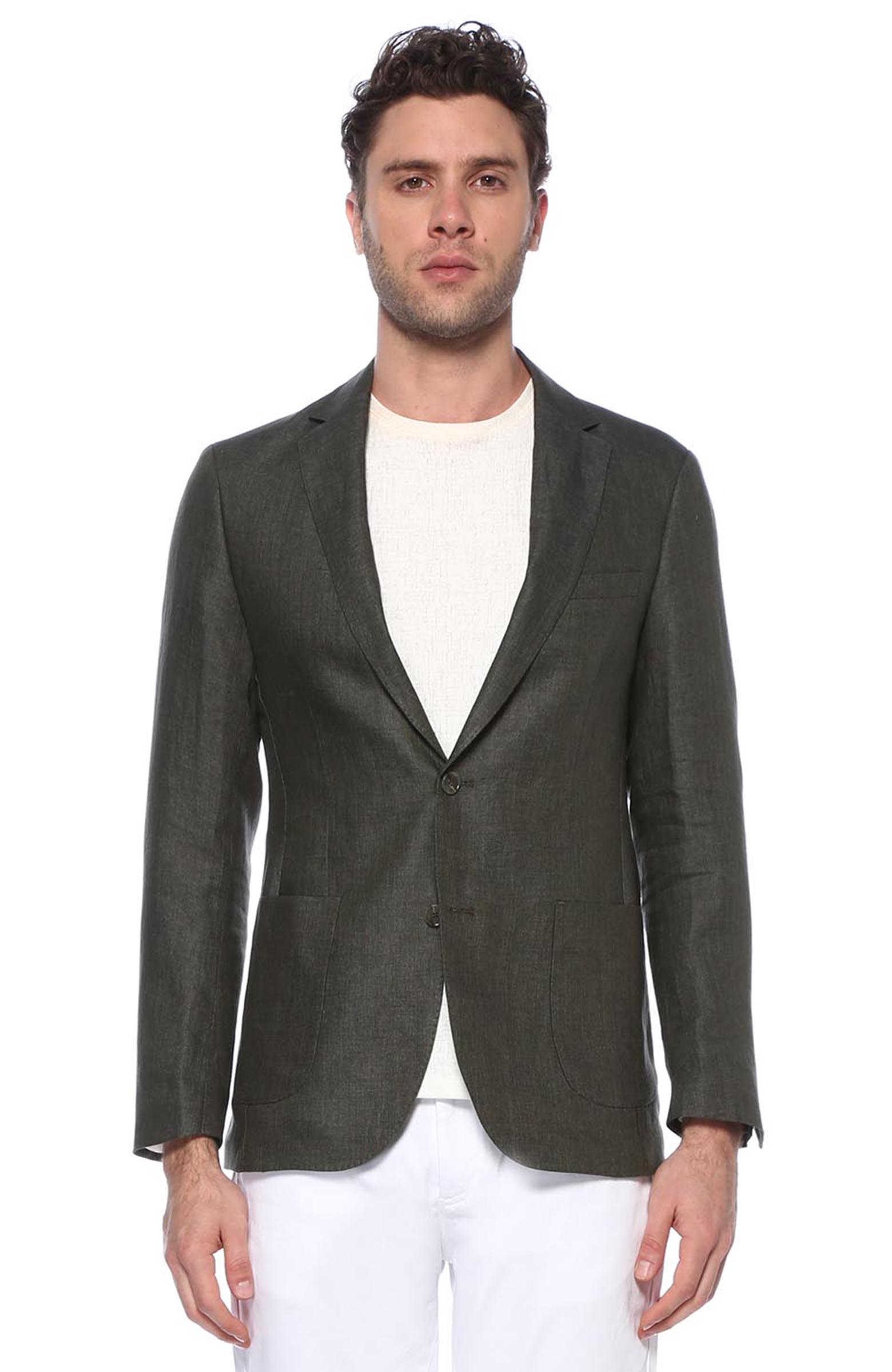 Haki Kelebek Yaka Keten Ceket Haki Kelebek Yaka Keten Ceket