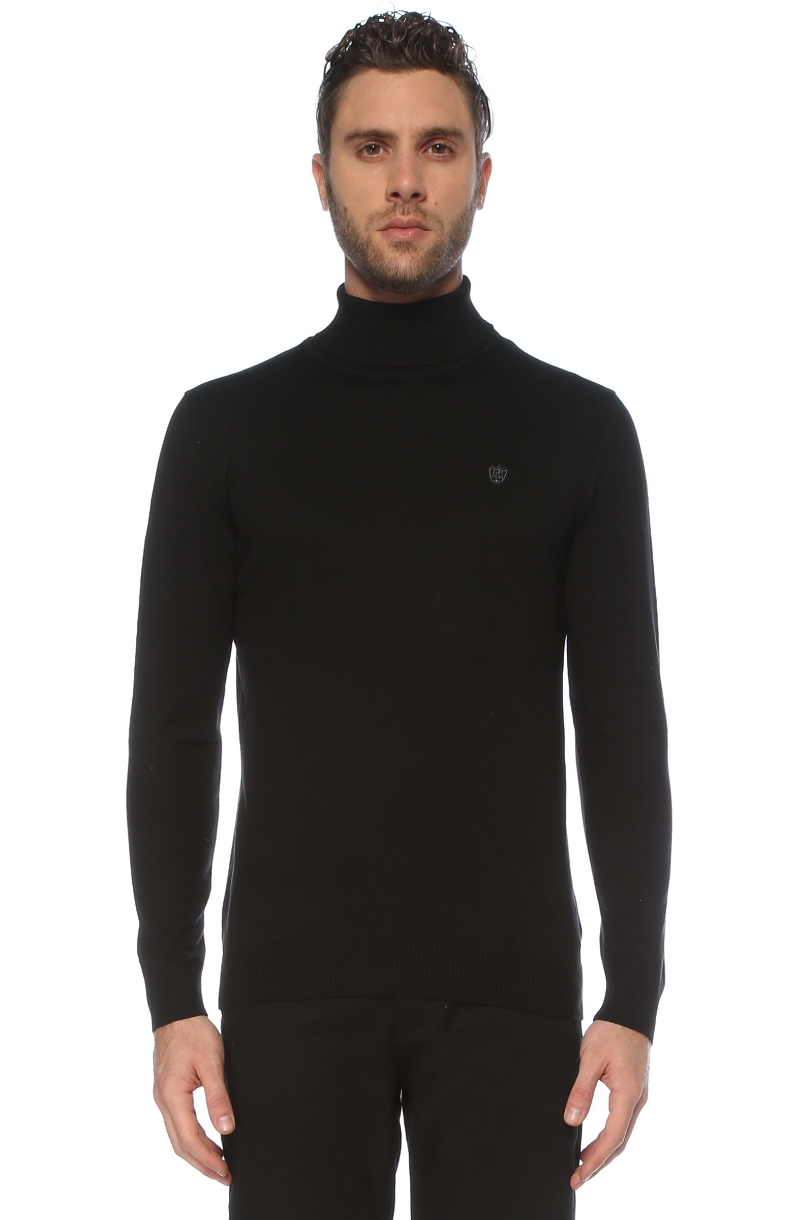 Siyah Balıkçı Yaka Kazak