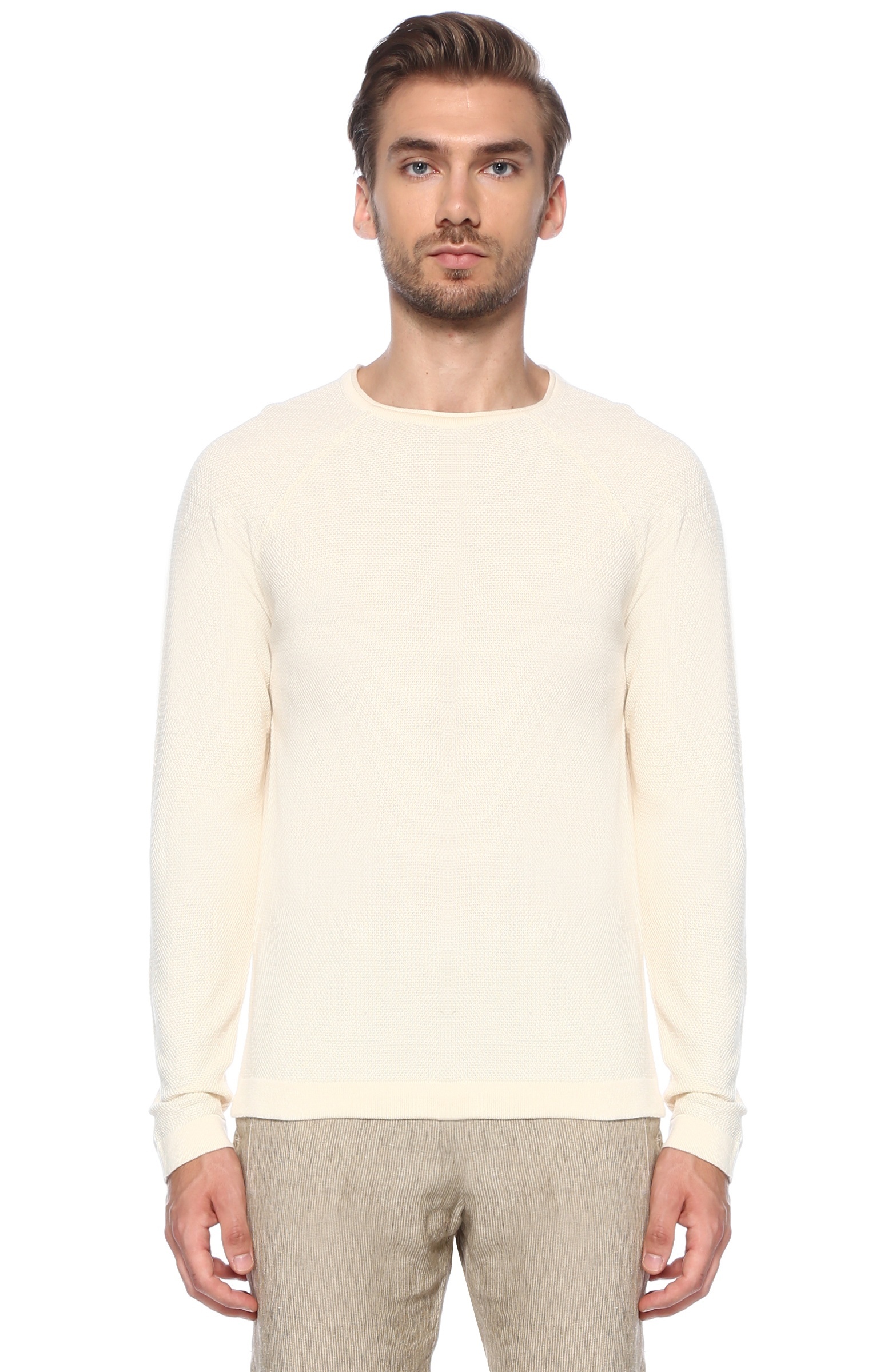 Ekru Bisiklet Yaka Kazak