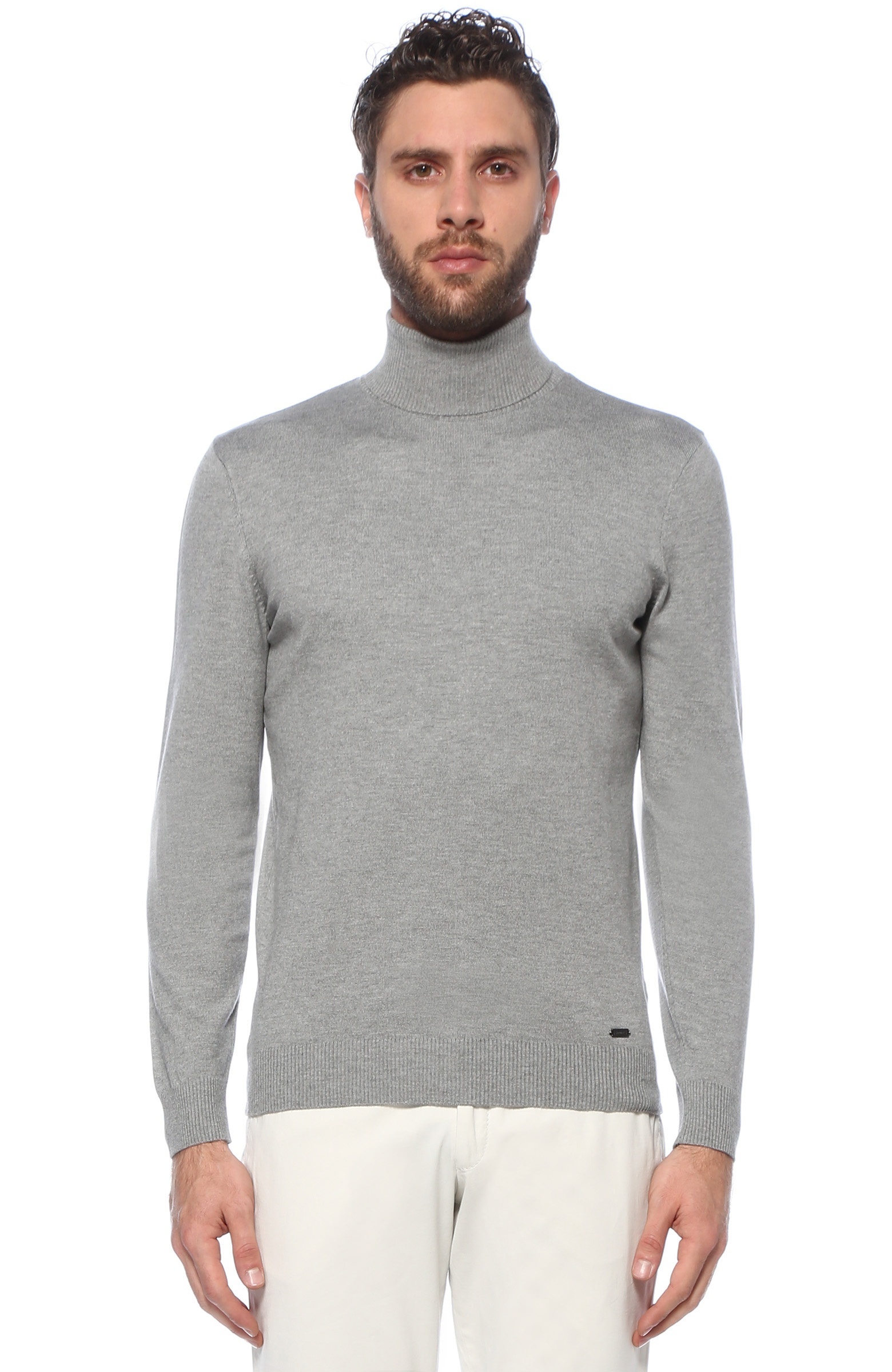 Gri Melanj Balıkçı Yaka Kazak