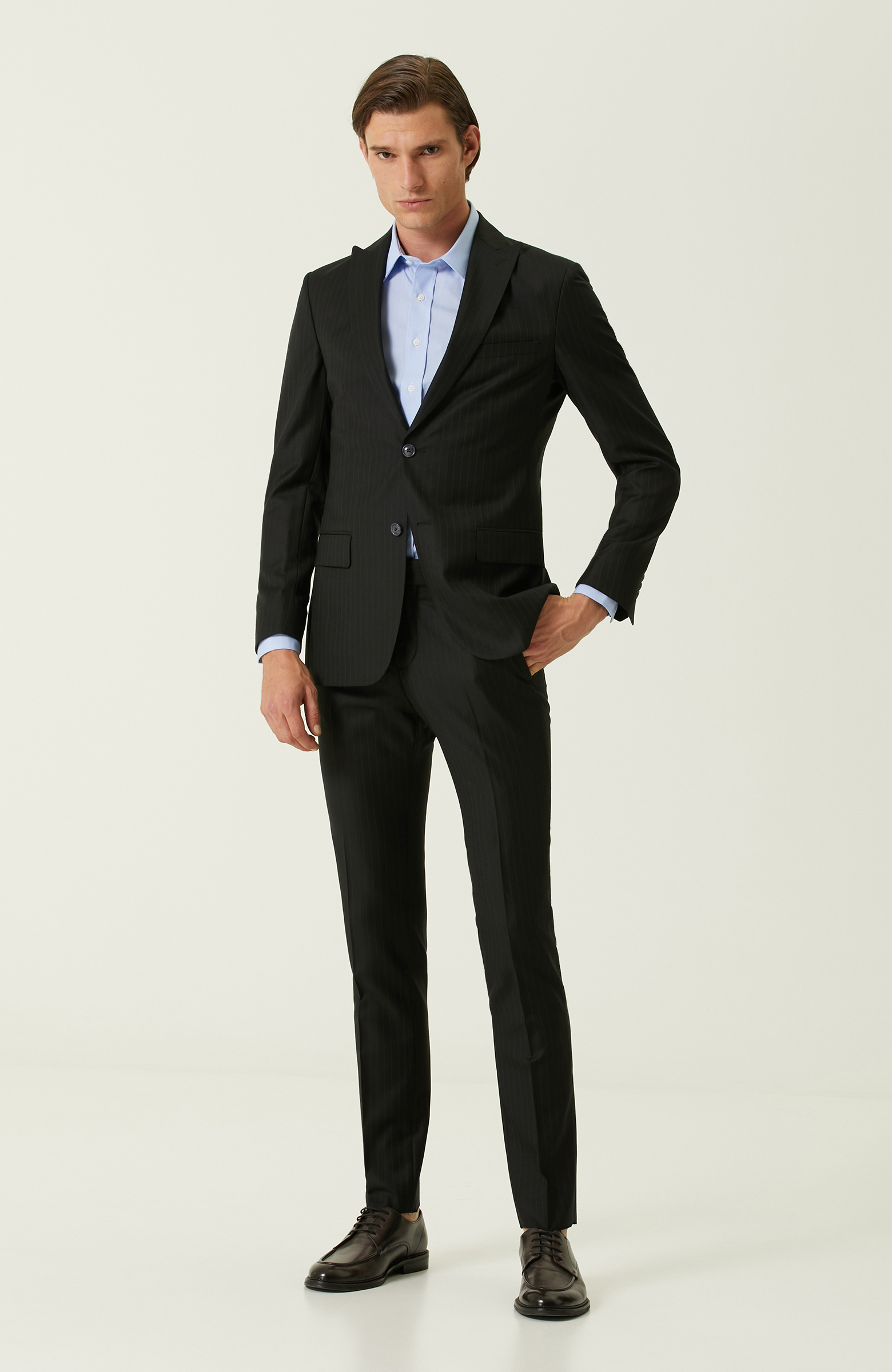 Lacivert Çizgili Yün Takım Elbise