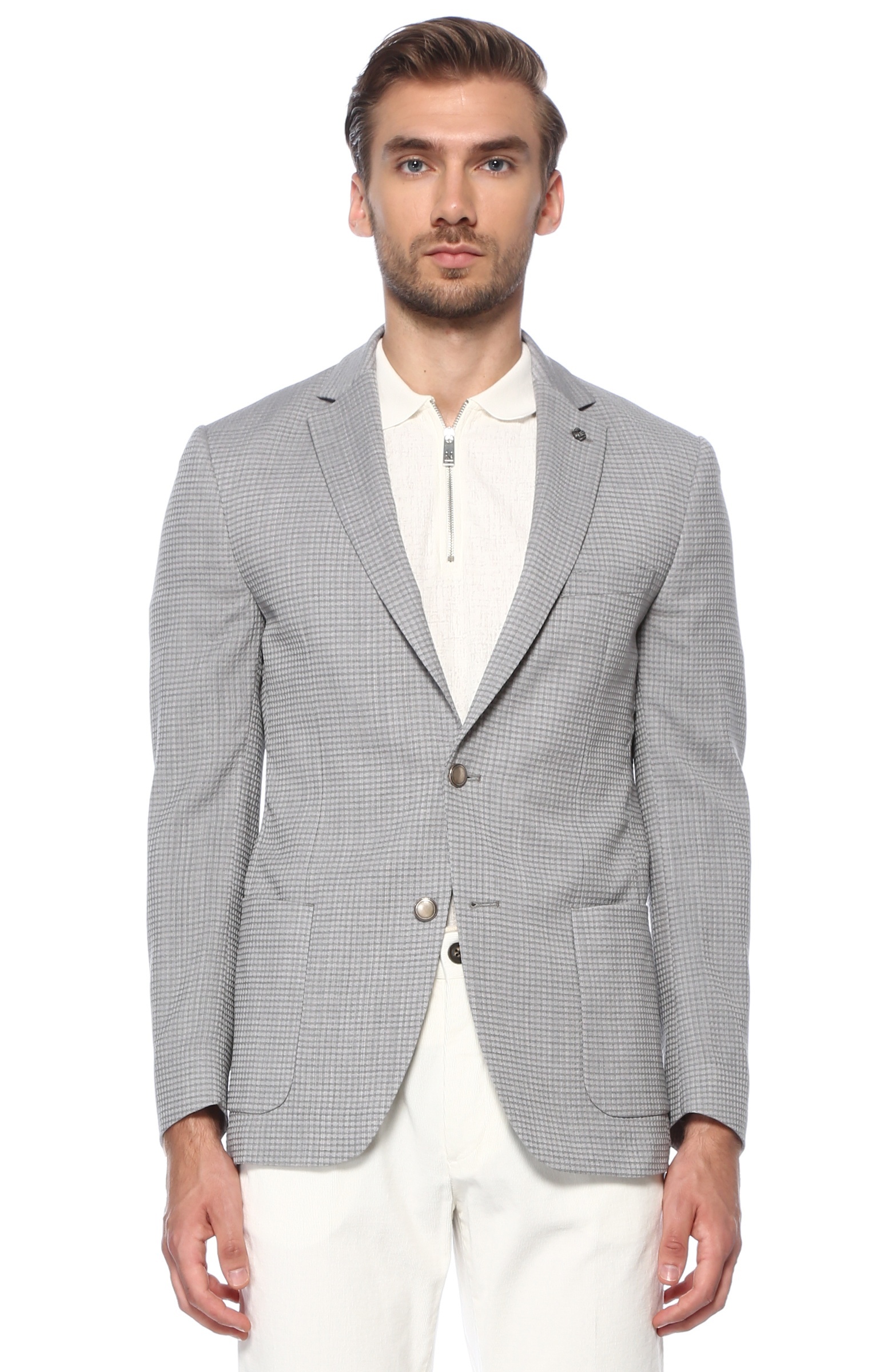 Gri Desenli Yün Ceket