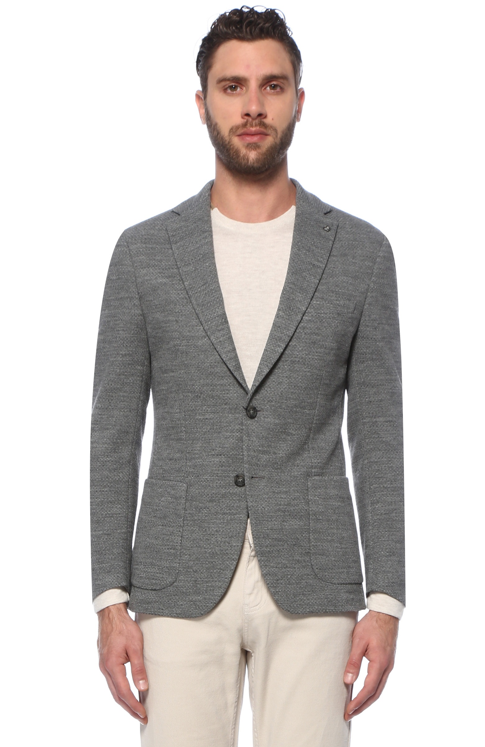 Gri Kelebek Yaka Ceket