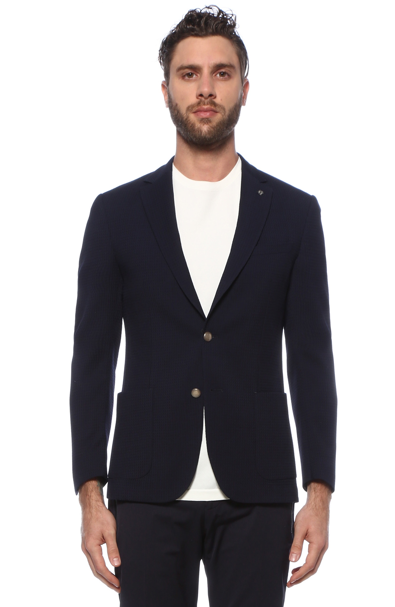 Lacivert Kelebek Yaka Yün Ceket