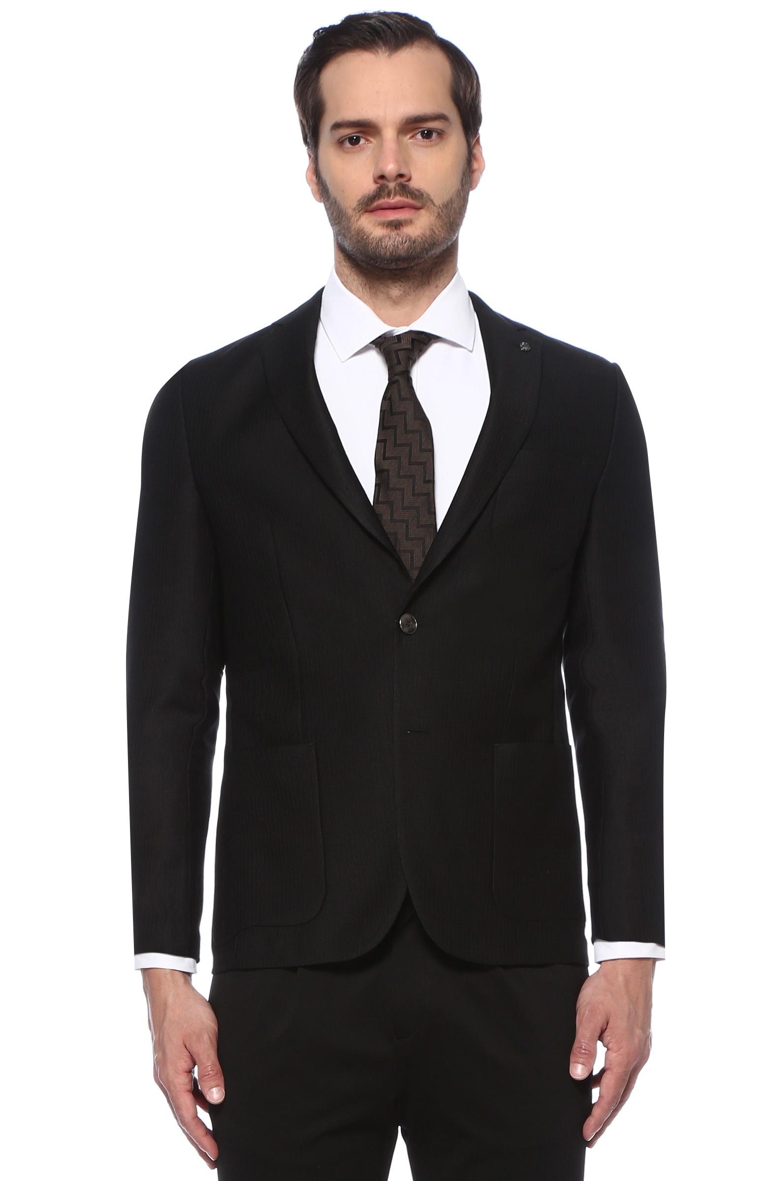 Siyah Çizgili Kelebek Yaka Ceket