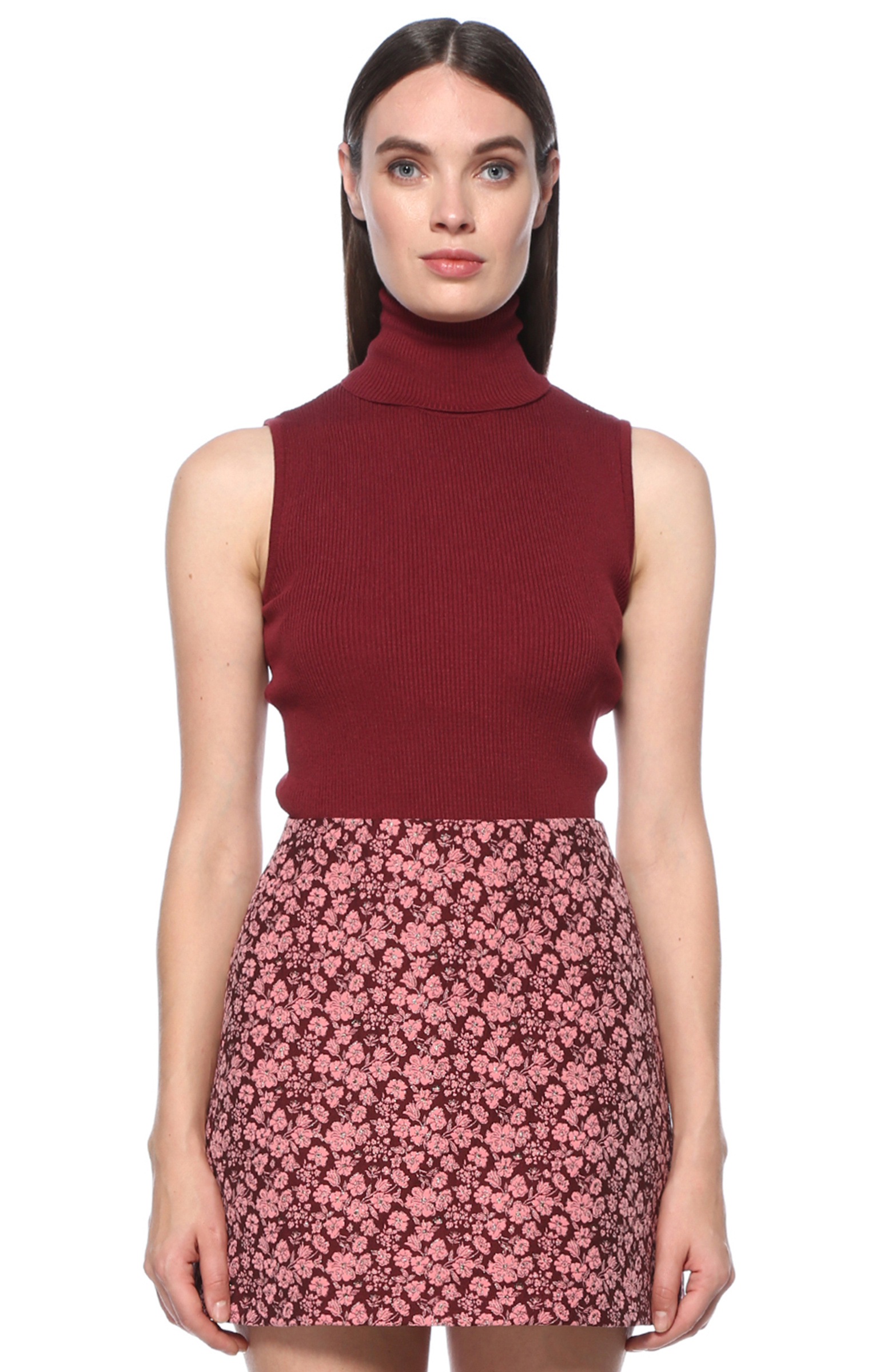 Vişne Balıkçı Yaka Kolsuz Triko