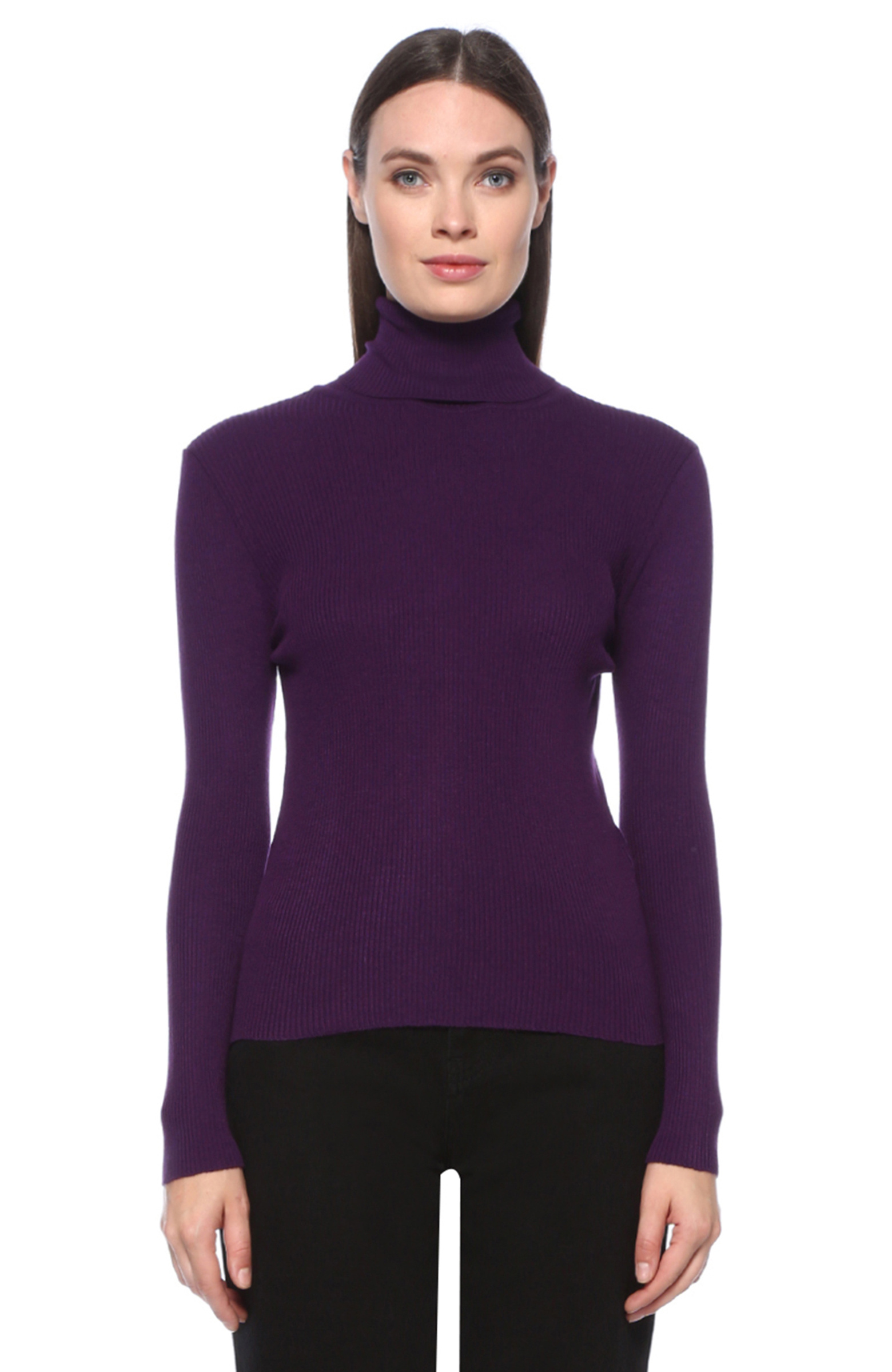 Slim Fit Mor Balıkçı Yaka Triko