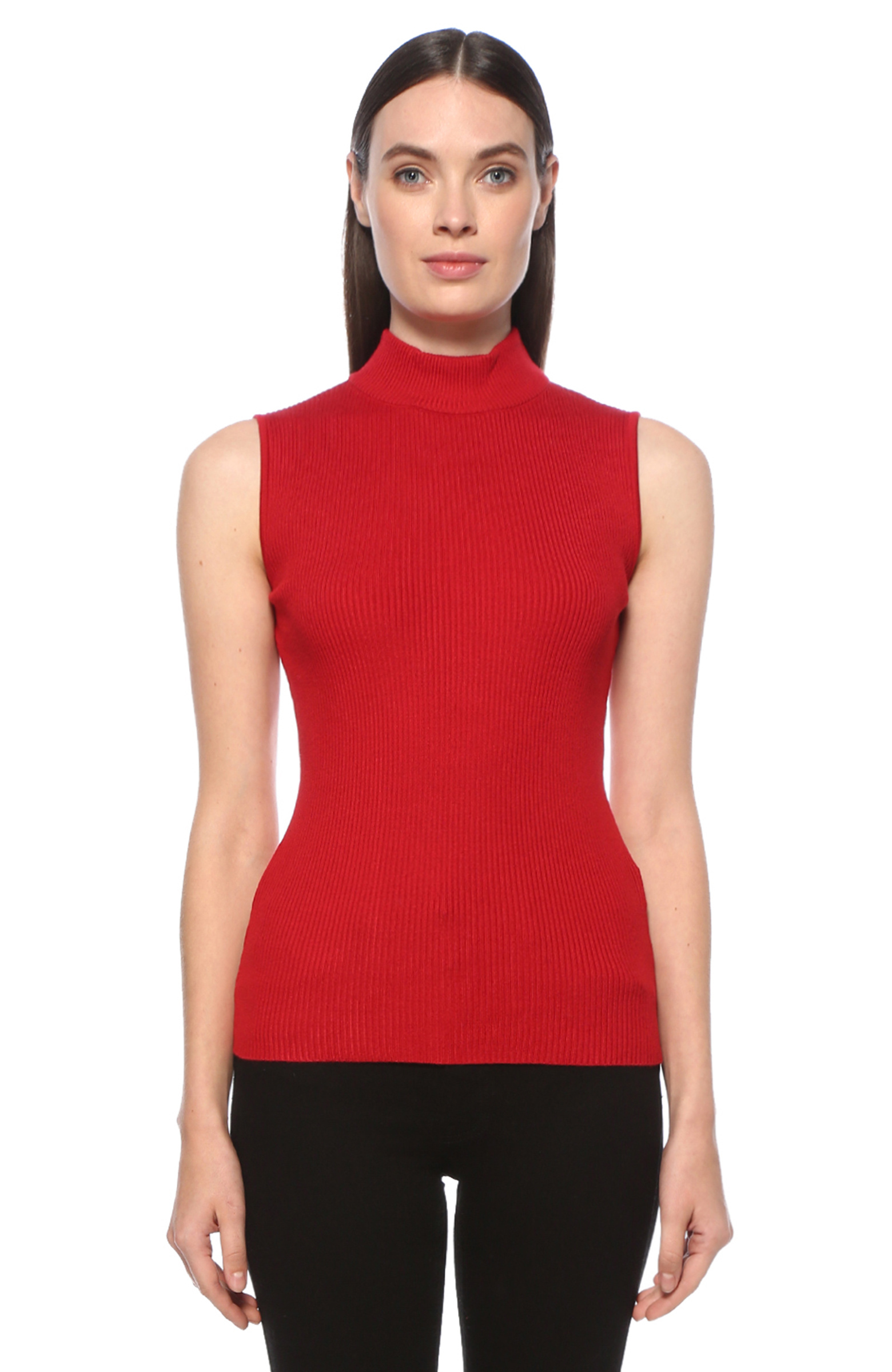 Slim Fit Kırmızı Yarım Balıkçı Yaka Kazak