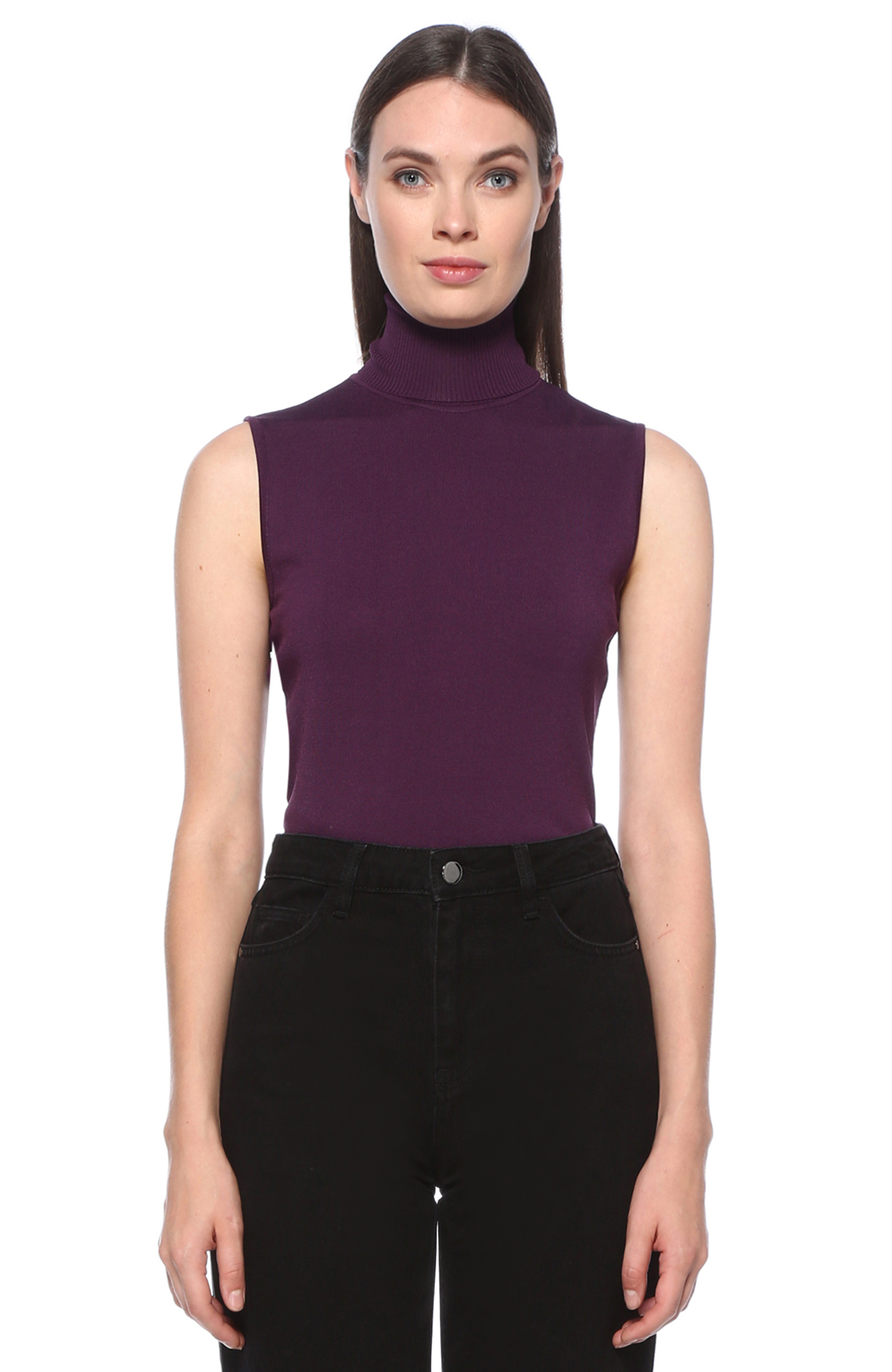 Slim Fit Mor Dik Yaka Triko