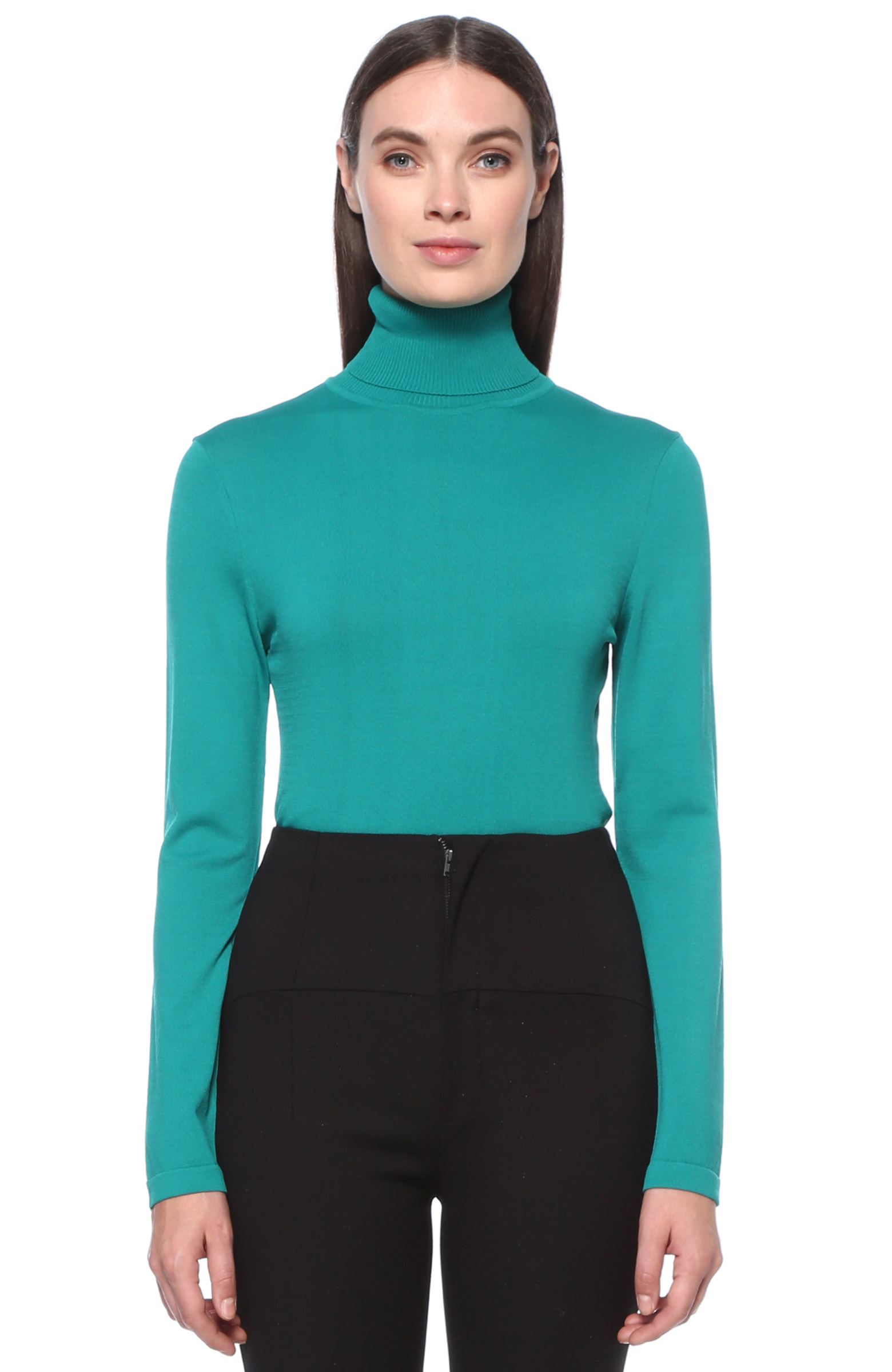 Slim Fit Yeşil Balıkçı Yaka Kazak