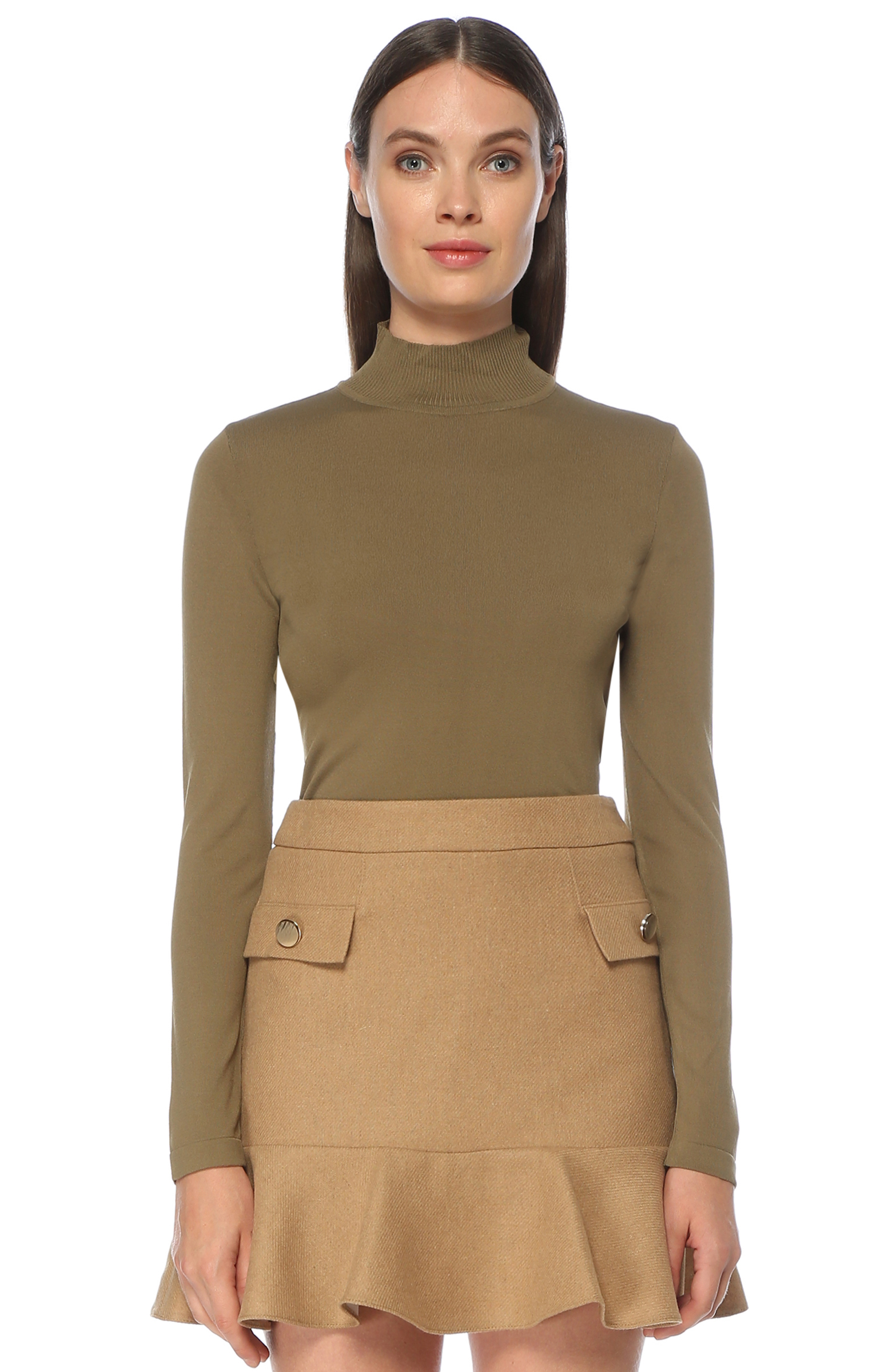 Slim Fit Haki Yarım Balıkçı Yaka Kazak