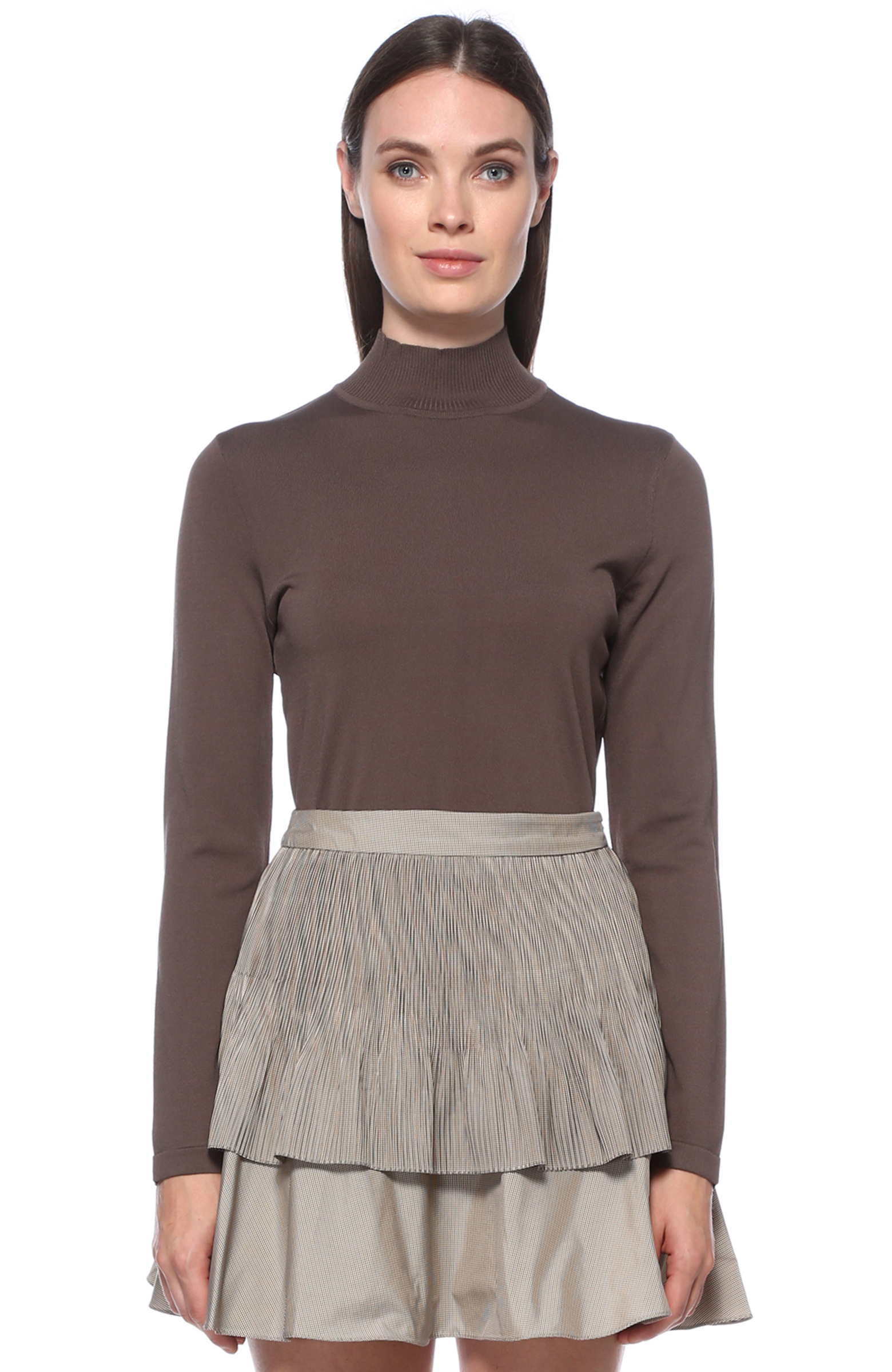 Slim Fit Haki Balıkçı Yaka Kazak