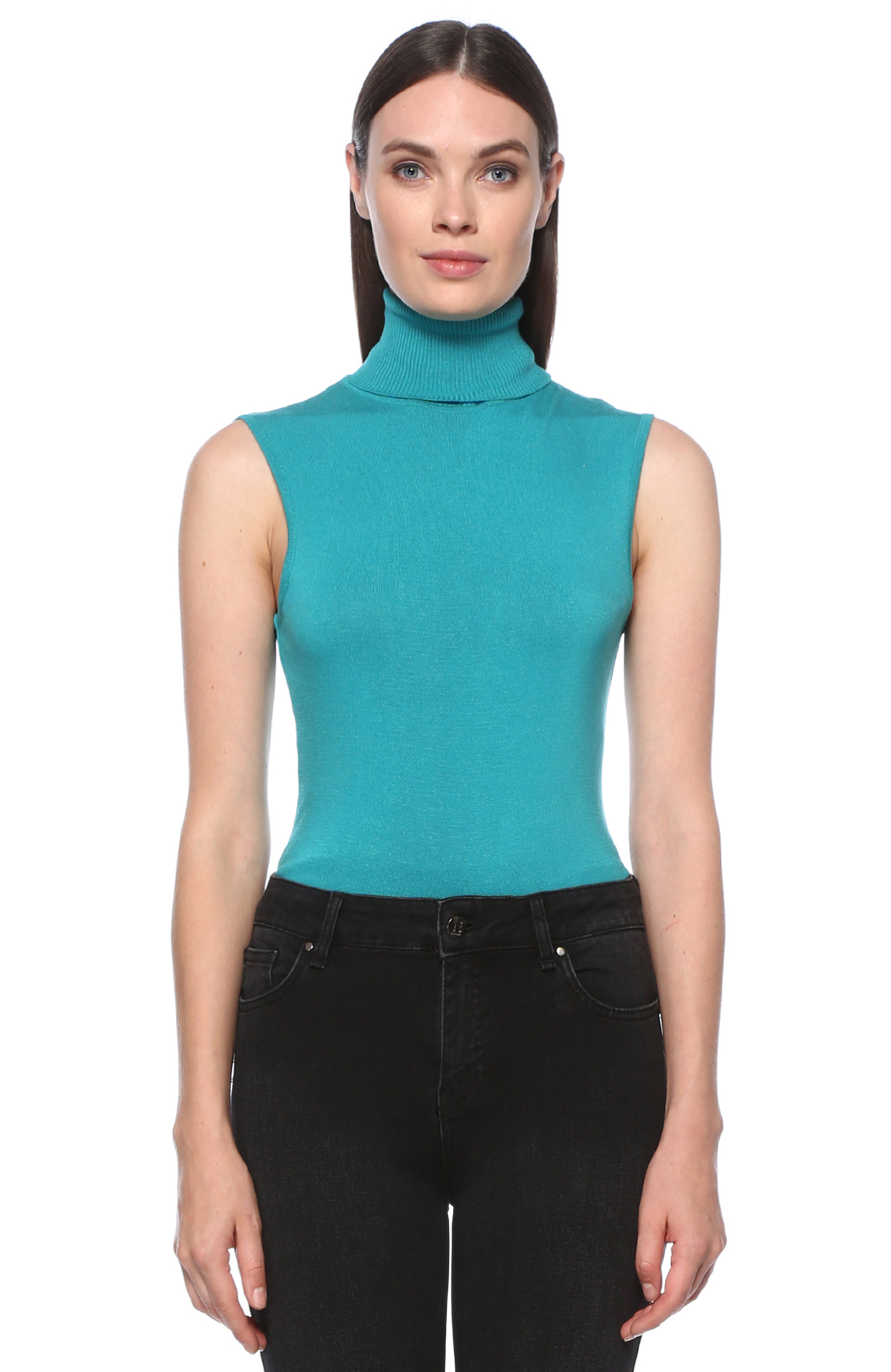 Slim Fit Turkuaz Balıkçı Yaka Kazak Slim Fit Turkuaz Balıkçı Yaka Kazak