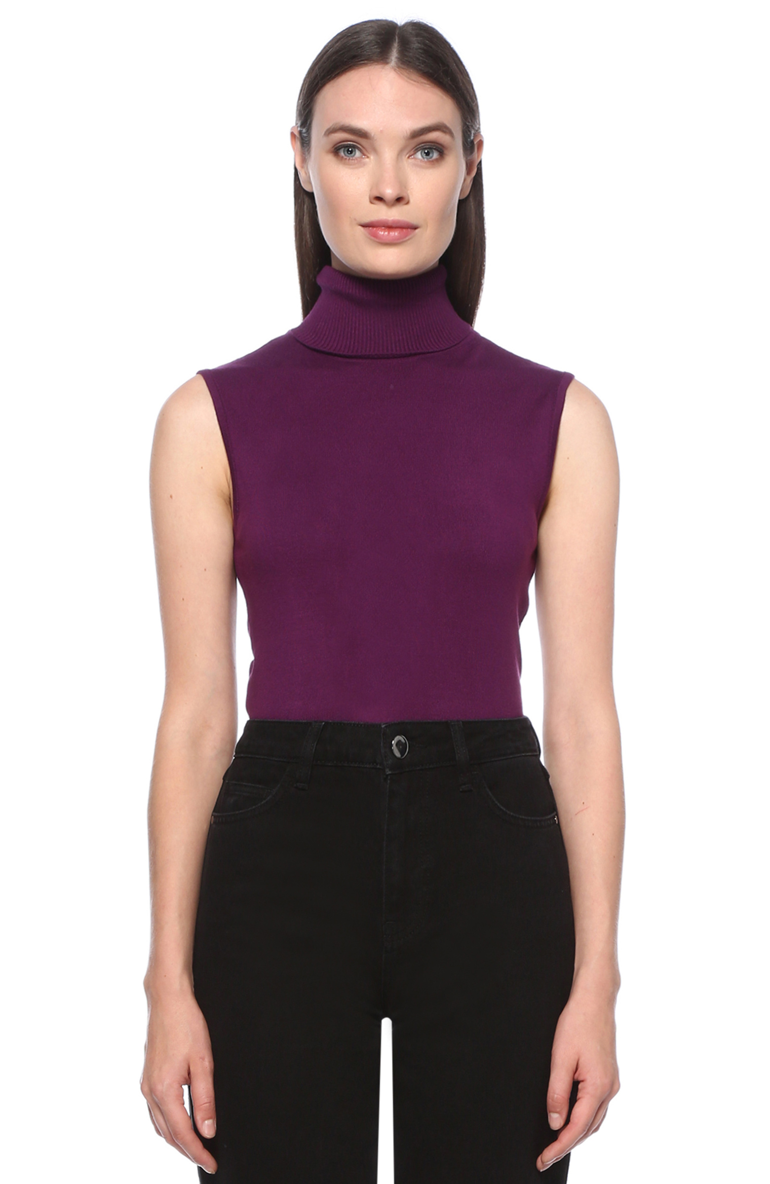 Slim Fit Mor Balıkçı Yaka Triko