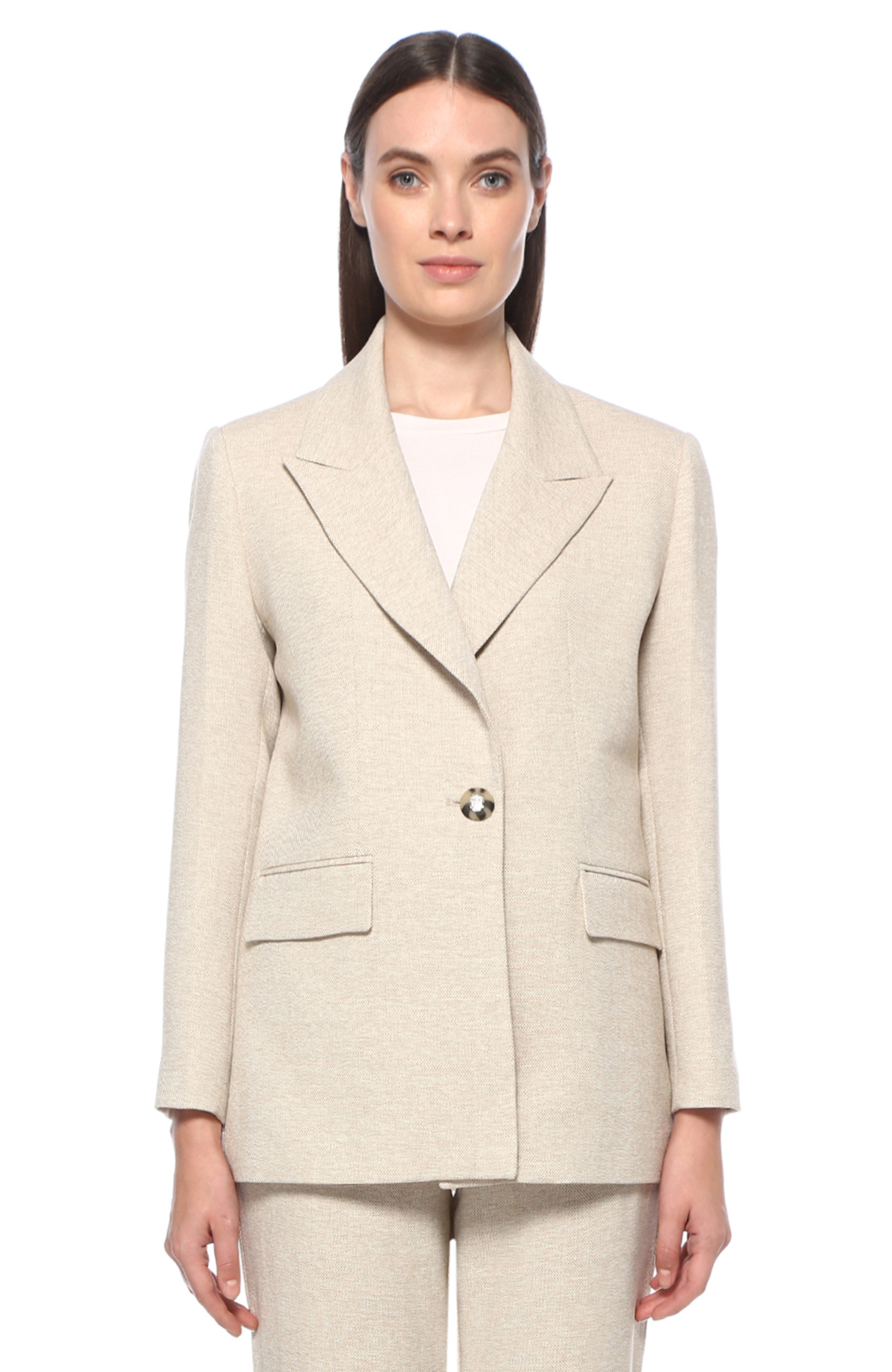 Bej Melanj Tek Düğmeli Ceket Bej Melanj Tek Düğmeli Ceket